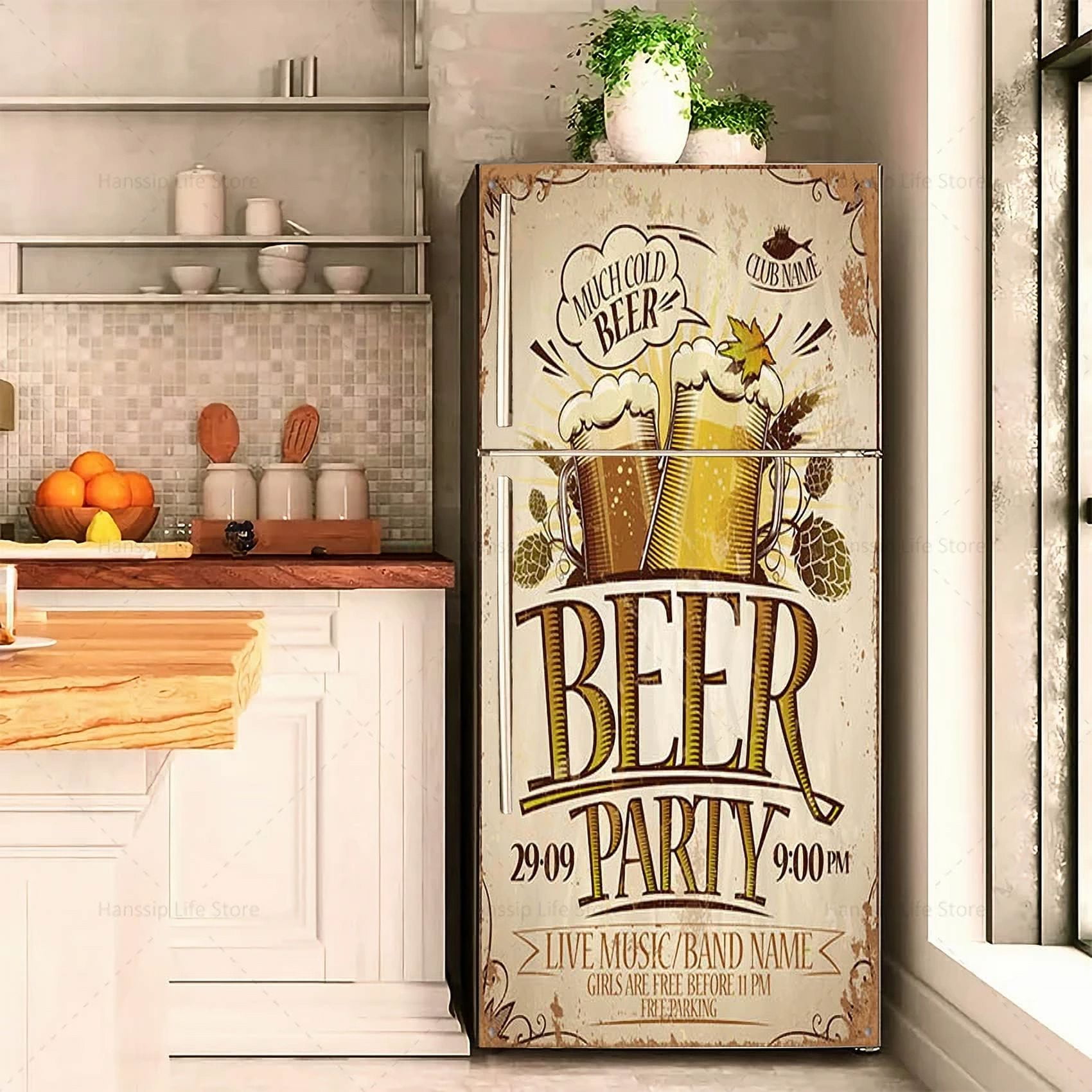 Retro Beer Design Poster Refrigerator Door Wrap Sticker Waterproof PVC ...