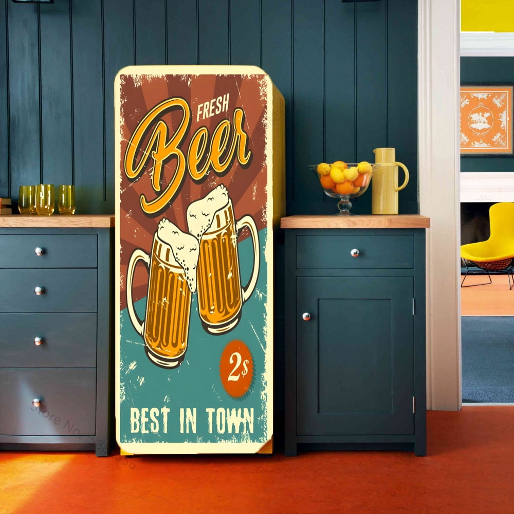 Retro Beer Drink Fridge Door Sticker Waterproof PVC Refrigerator ...