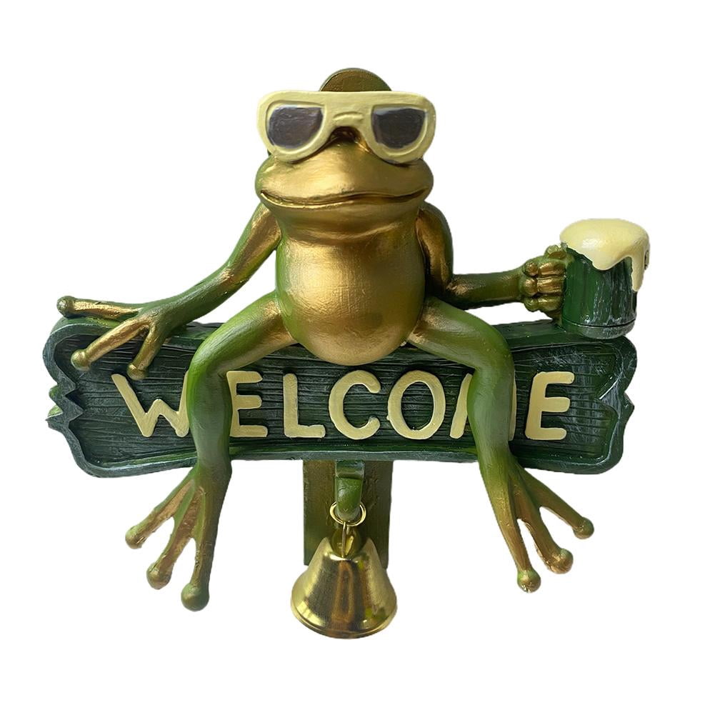 Retro Beer Frog Welcome Resin Doorbell Sunglasses-Wearing Frog Resin ...