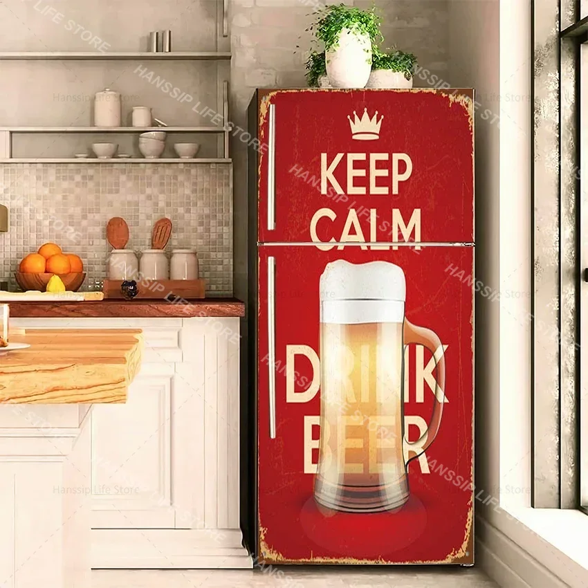 Retro Beer Poster Fridge Door Mural Decals Waterproof Kitchen ...