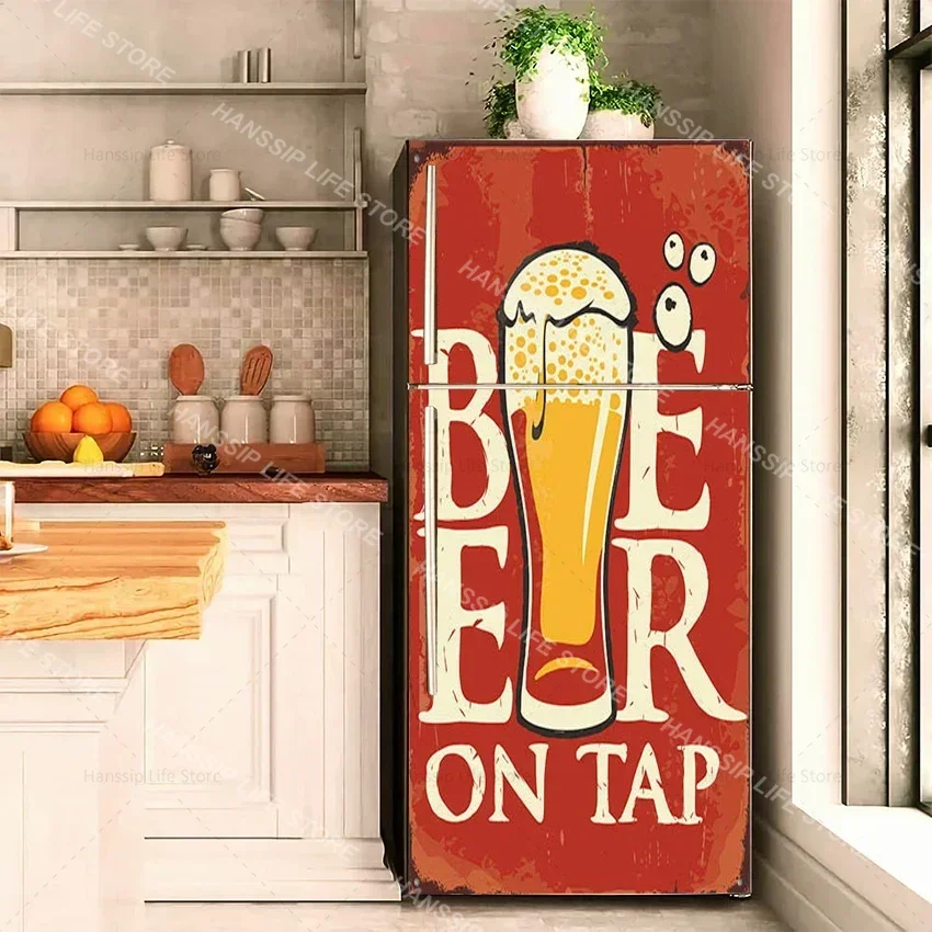 Retro Beer Poster Fridge Door Mural Decals Waterproof Kitchen ...
