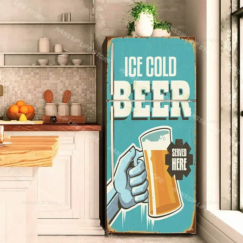 Retro Beer Poster Fridge Door Mural Decals Waterproof Kitchen ...