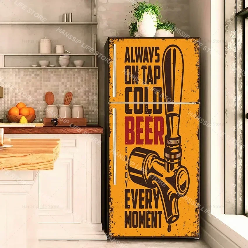 Retro Beer Poster Fridge Door Mural Decals Waterproof Kitchen ...