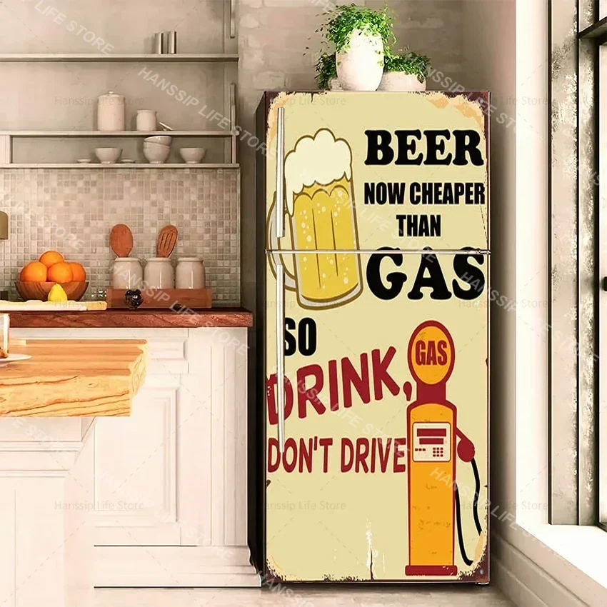 Retro Beer Poster Fridge Door Mural Decals Waterproof Kitchen ...