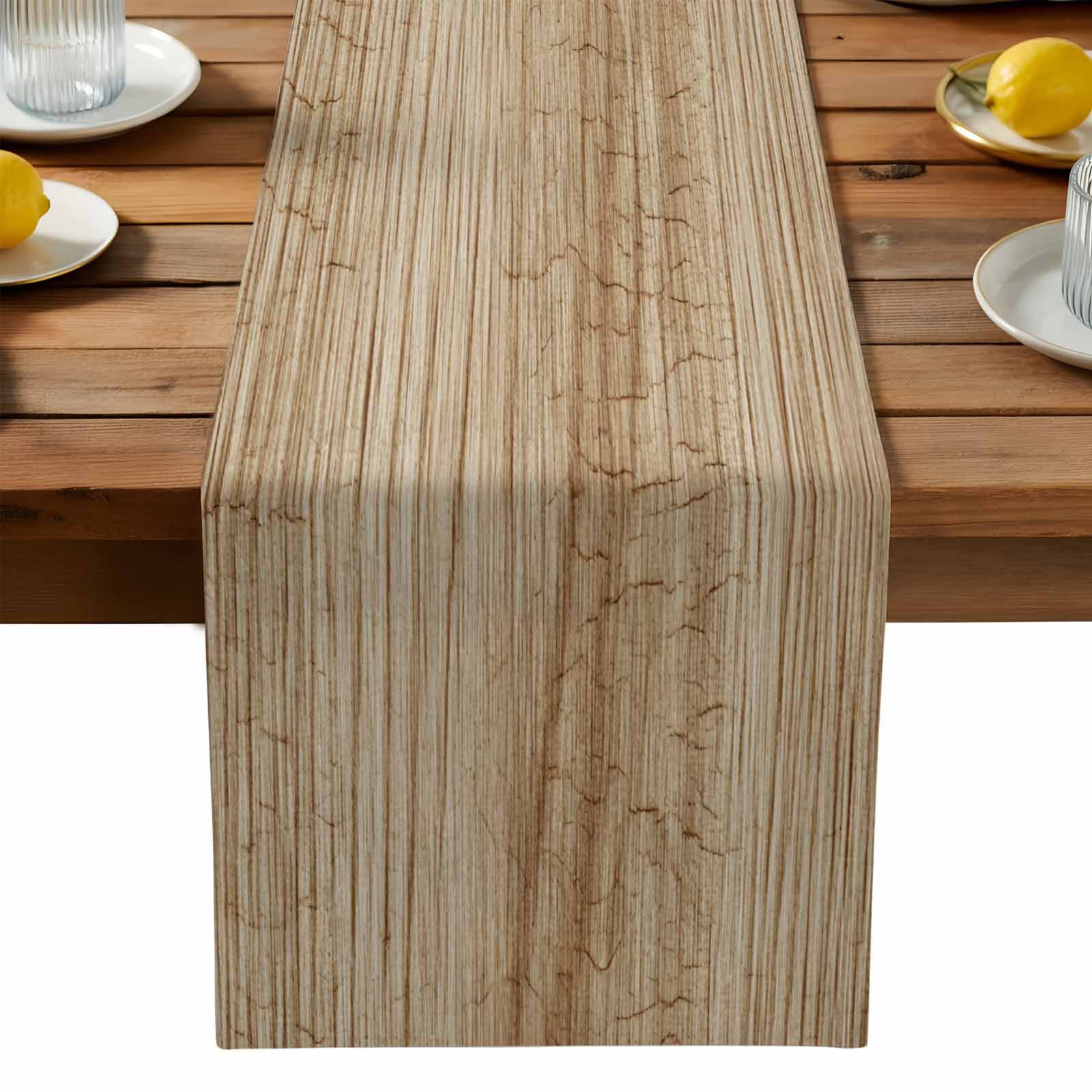 Retro Beige Wood Grain Table Runner, Rustic Board Texture Country Style ...