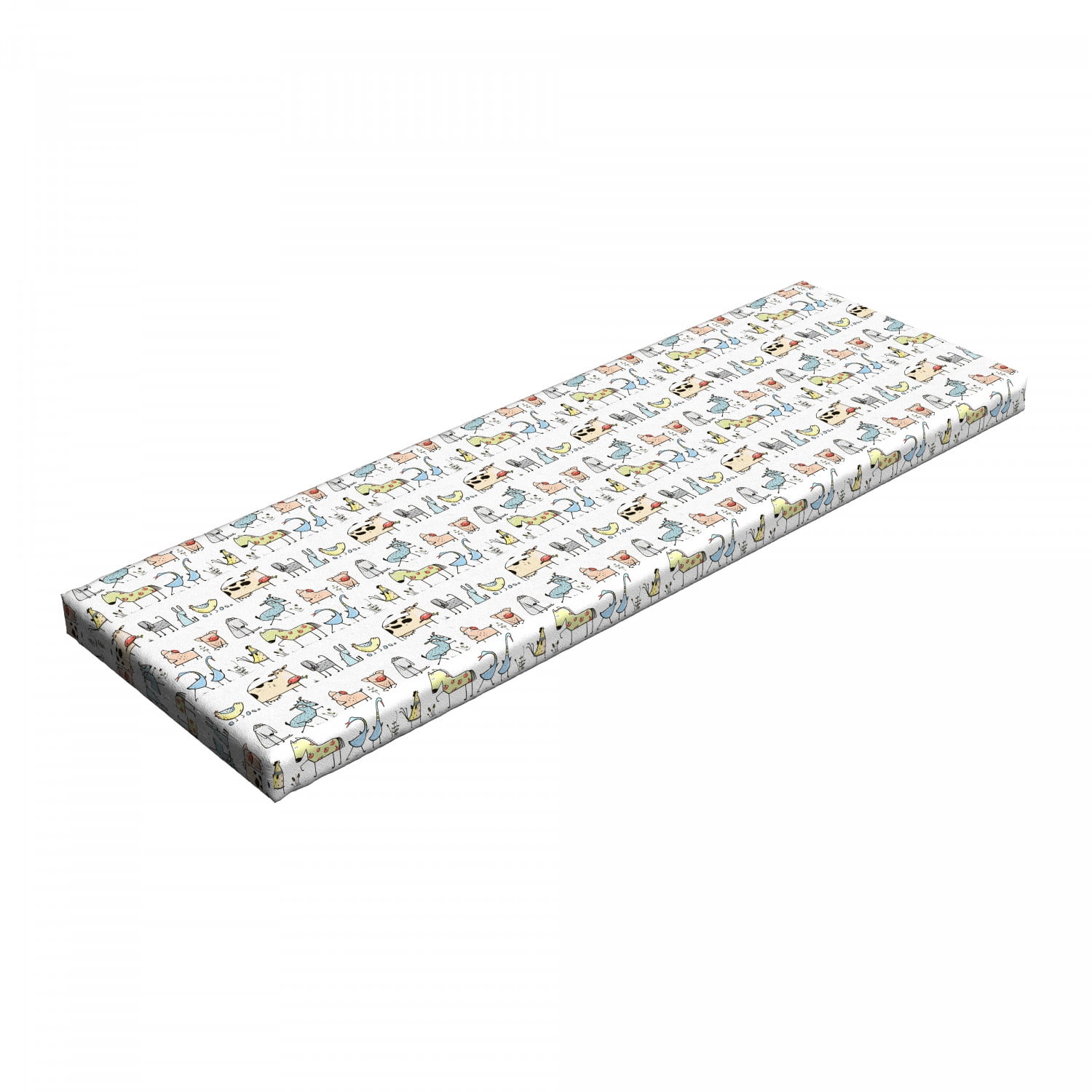 Retro Bench Pad, Cartoon Village of Domestic Animals Goat Goose Sheep ...