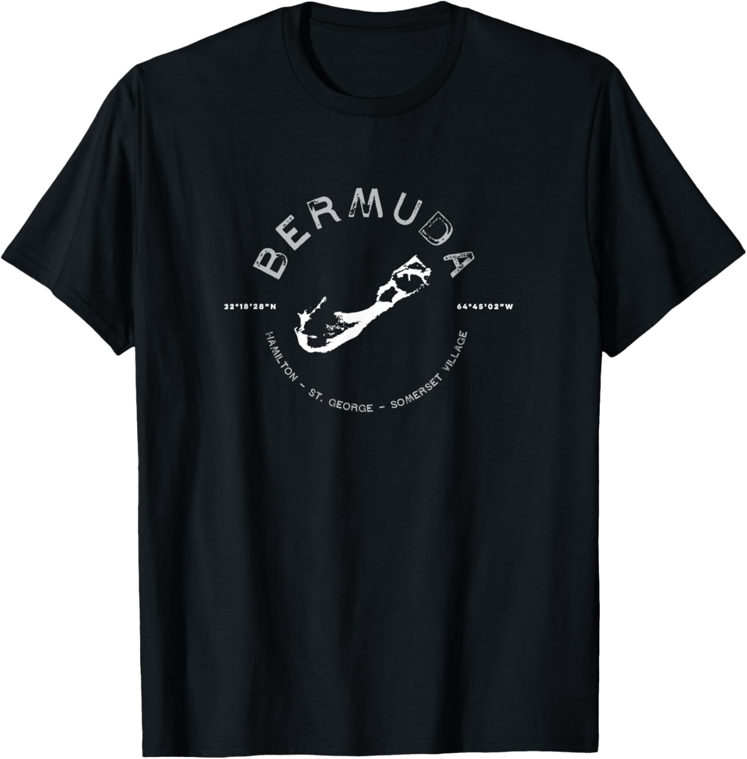 Retro Bermuda Island Map T-Shirt Vintage Nautical Coordinates Graphic ...