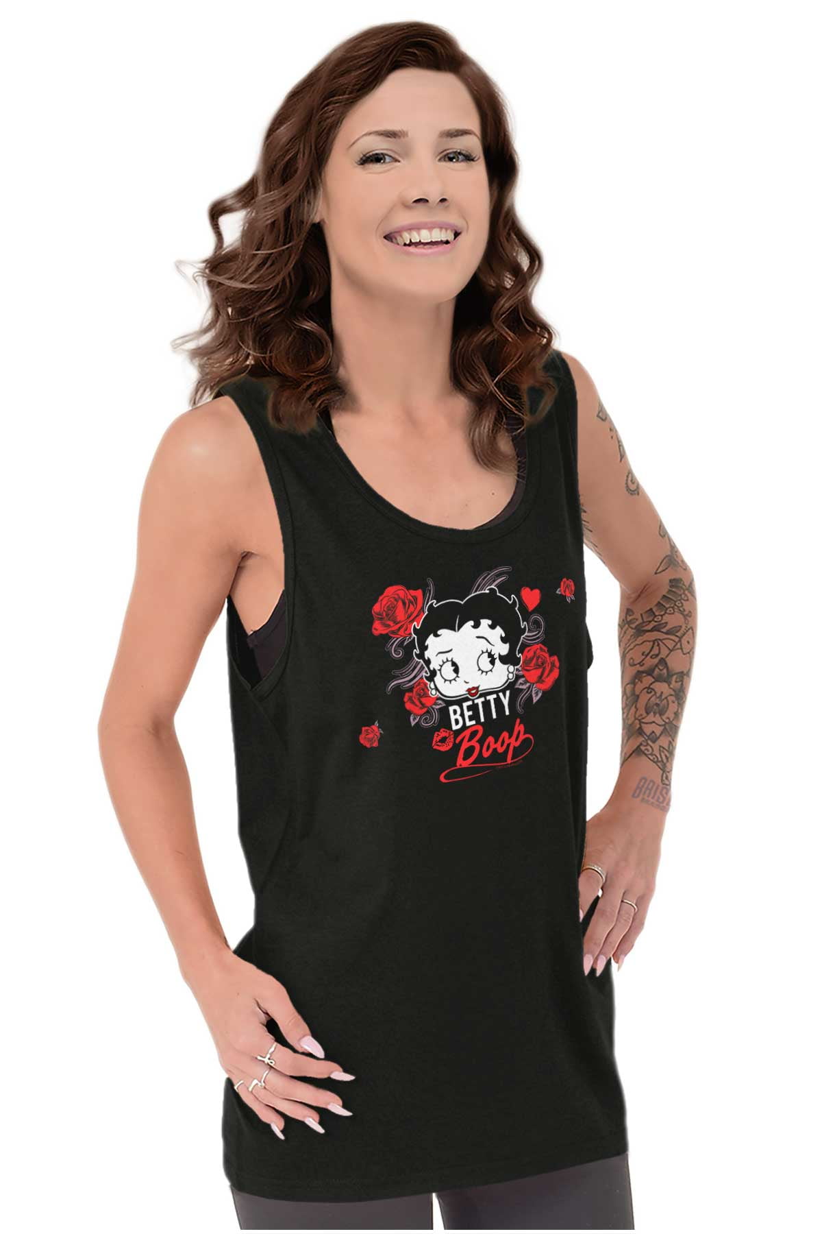 Retro Betty Boop Cartoon Head Roses Women Plus Size Tank Top Brisco ...