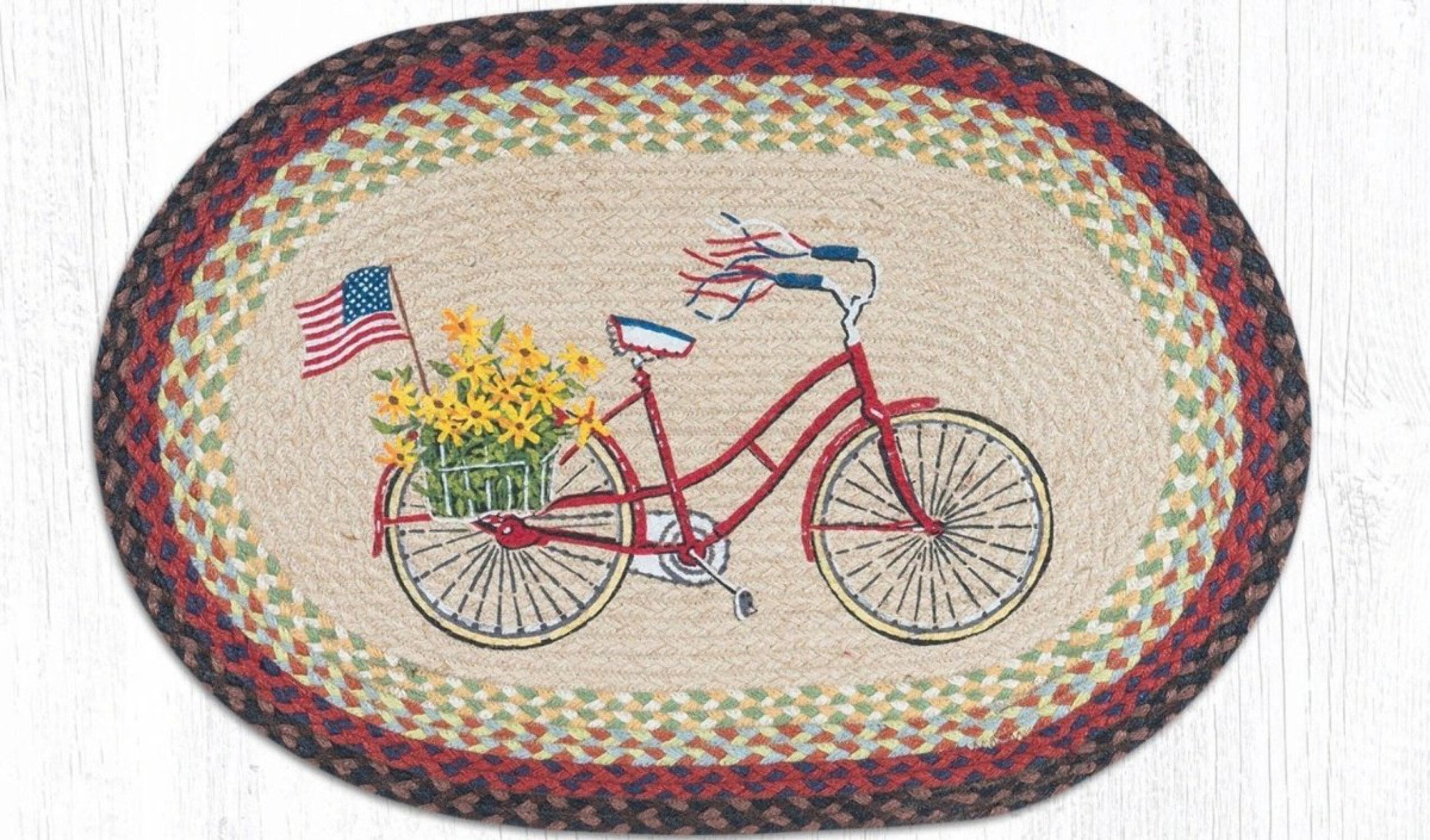 Retro Bicycle with Flag Patriotic Kitchen Rug - Handwoven with 100% ...