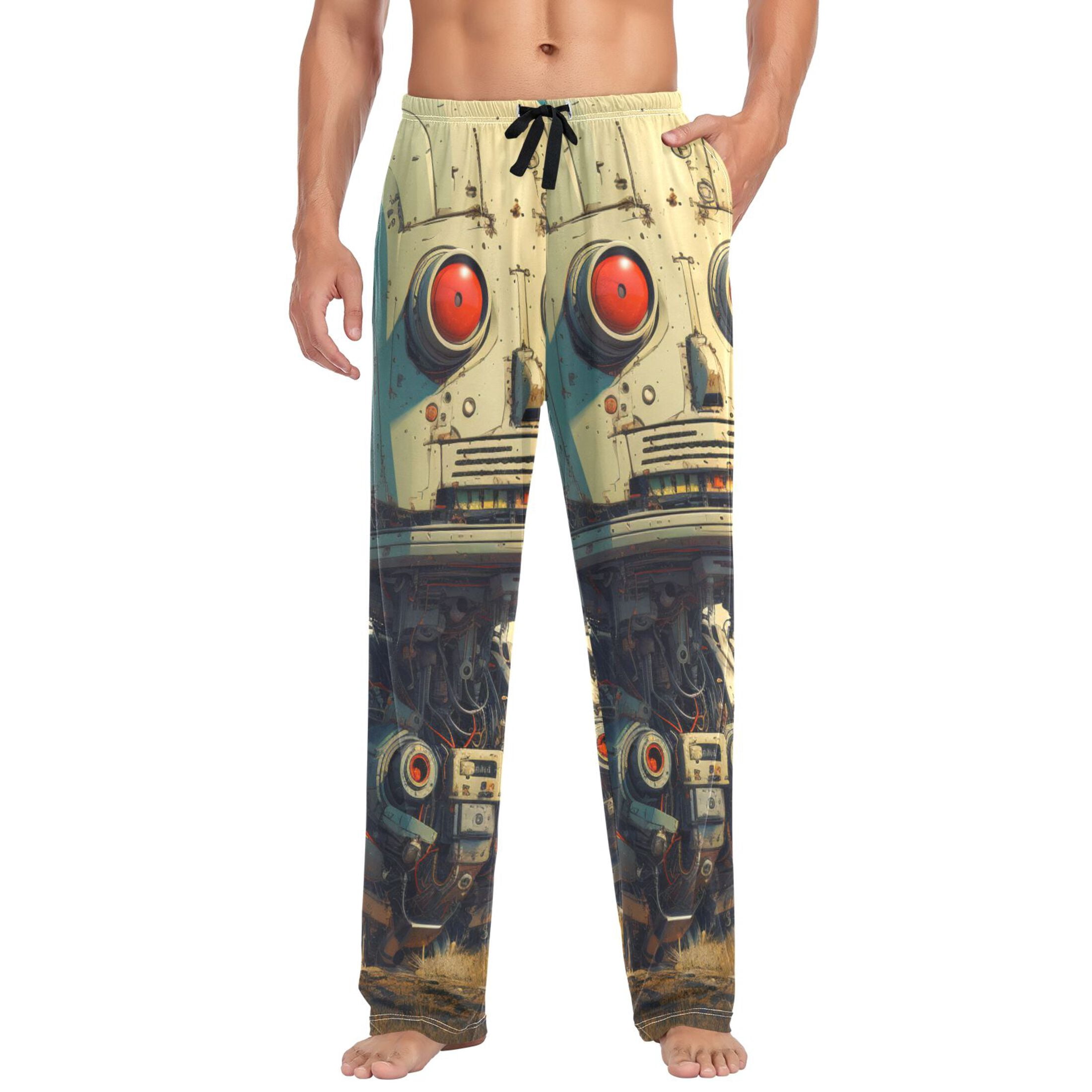 Retro Big Head Robot Mens Cotton Pajama Pant Sleep and Lounge Bottons ...