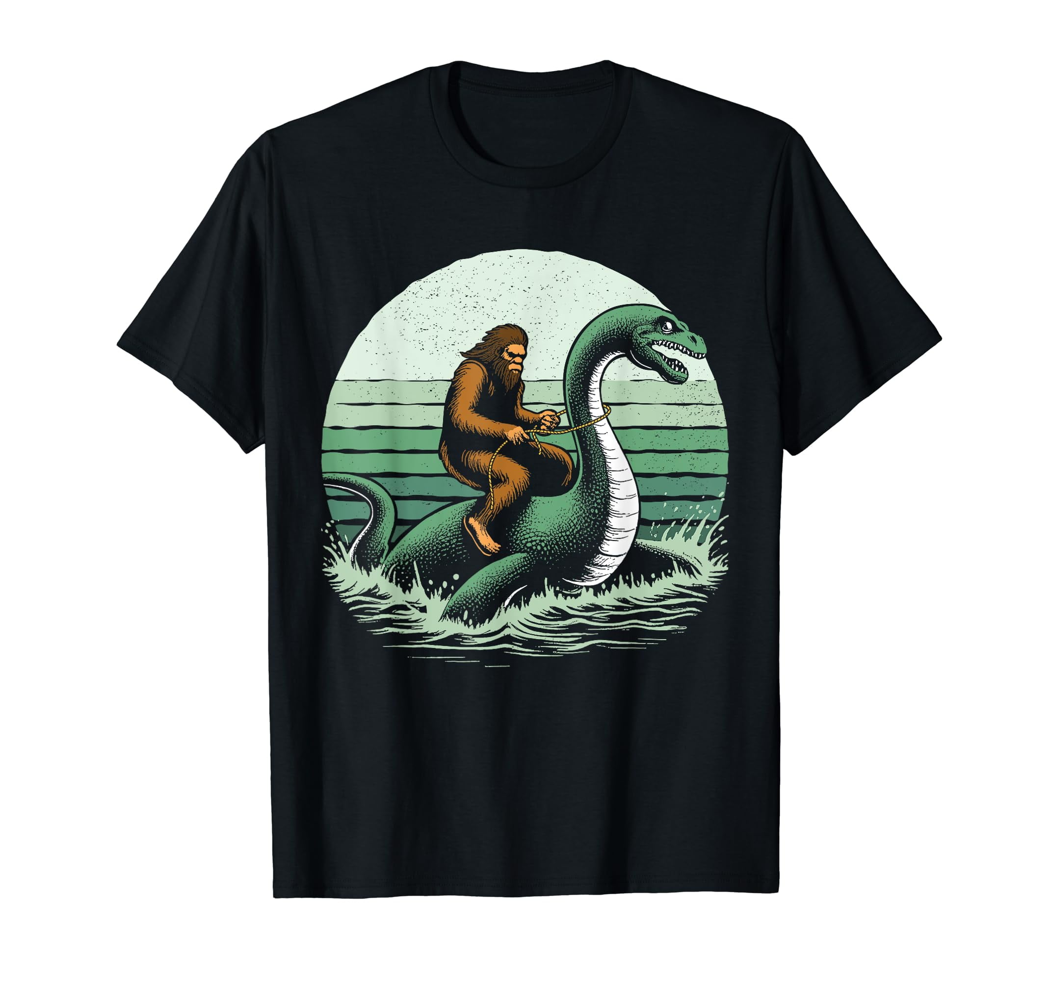 Retro Bigfoot Riding Loch Ness Monster Sasquatch Nessie T-Shirt - Walmart.com