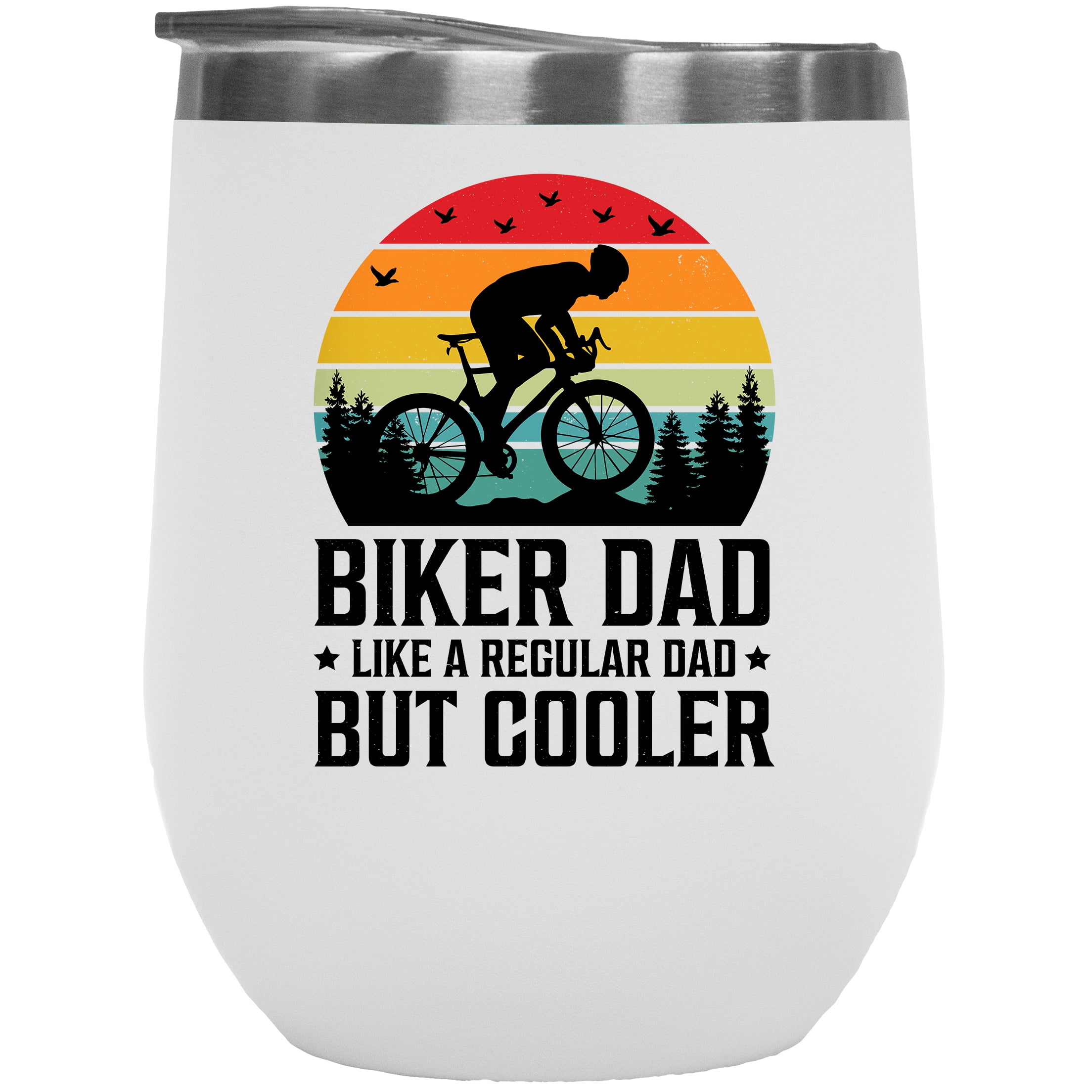 Retro Biker Dad Like a Regular Dad but Cooler, Cyclist Father's Day, White 12oz Wine Tumbler ...