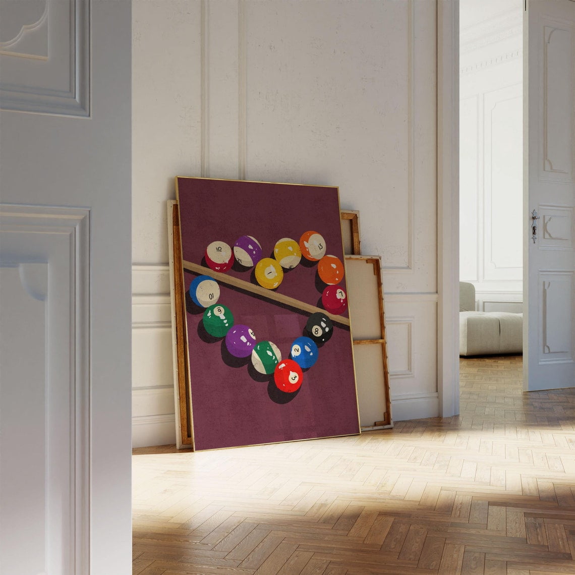 Retro Billiard Balls Wall Art, Vintage Pool Table Decor, Game Room ...