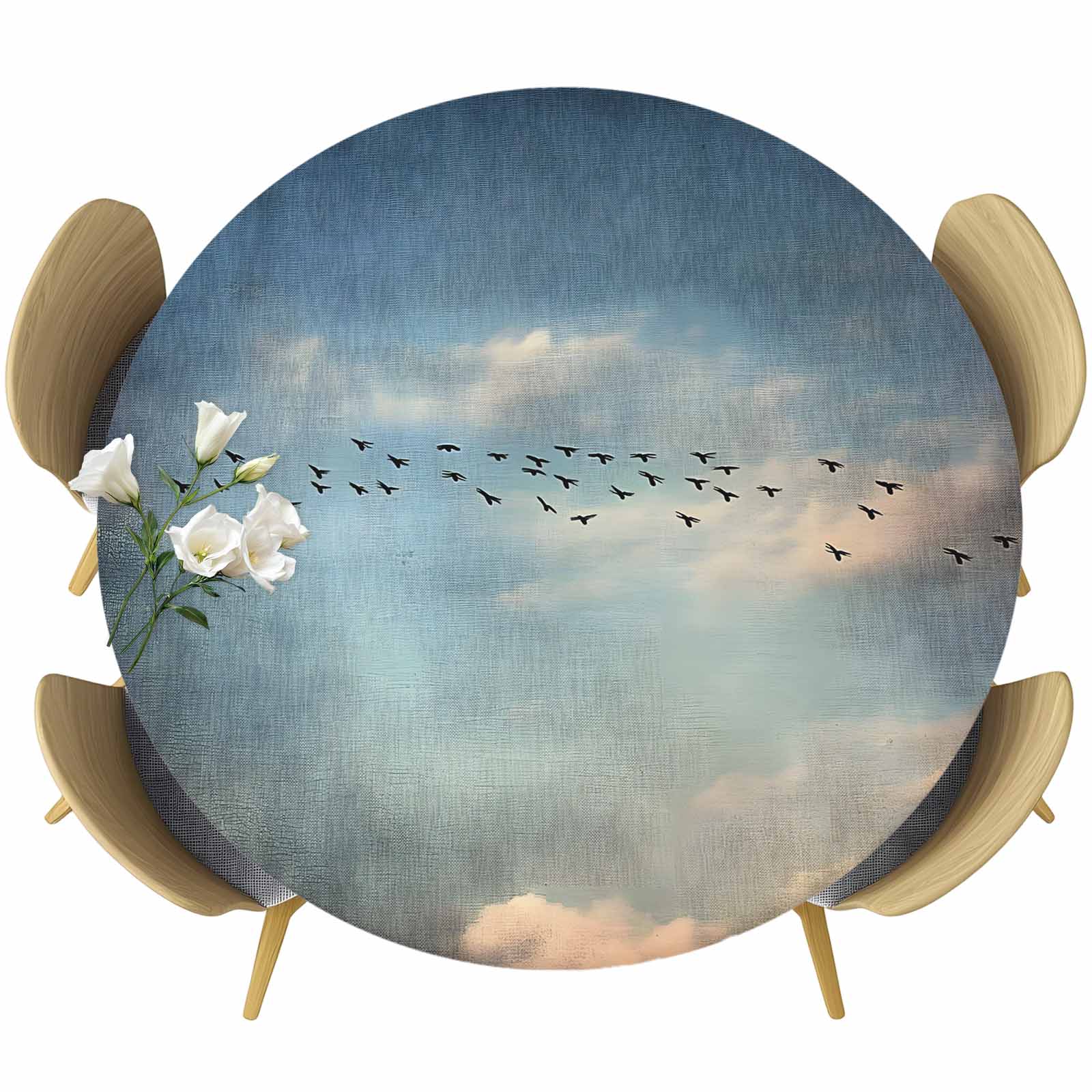 Retro Bird Silhouette Round Tablecloth 55-60 Inch Round Fitted Table ...