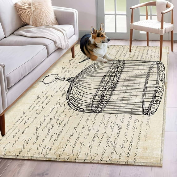 Retro Birdcage Area Rug 3x5 Washable Rug Non Slip Vintage Abstract Art ...