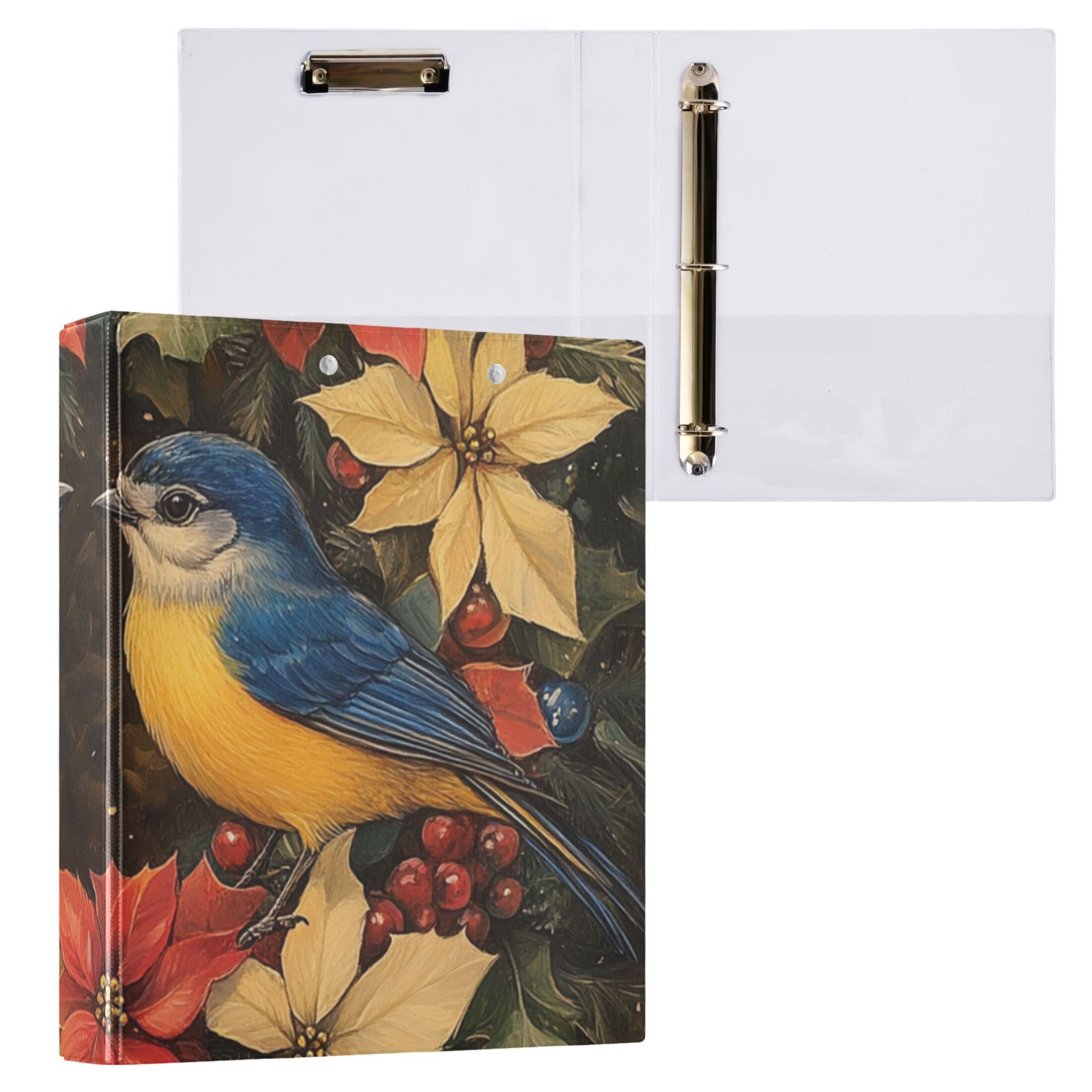 Retro Birds Couple on Garland Autumn Round Ring Binder 3 Rings 1.5 ...