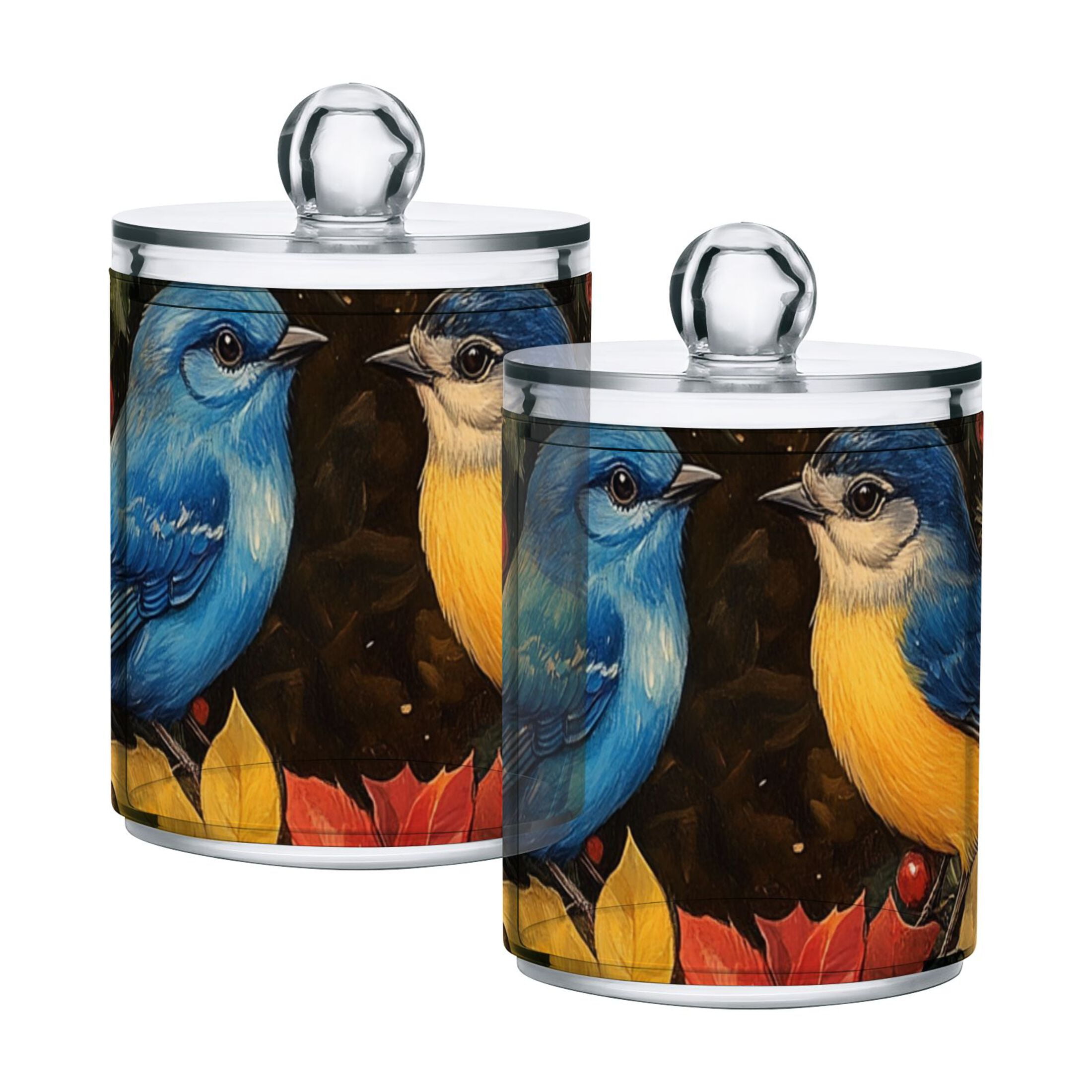 Retro Birds Couple on Garland Autumn Translucent Plastic Cans Storage ...