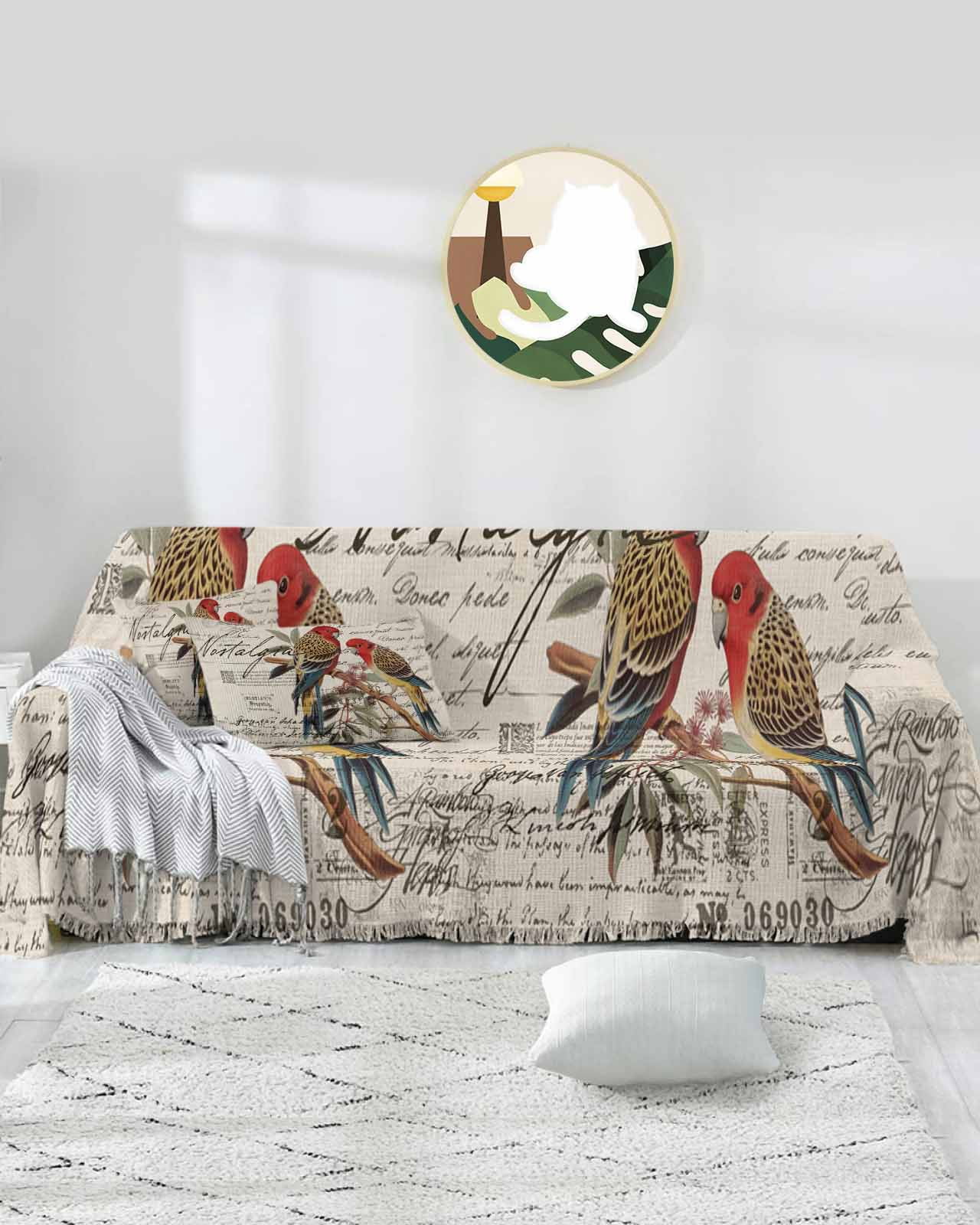Retro Birds Sofa Covers for 3 Cushion Couch,Washable Sectional & L ...