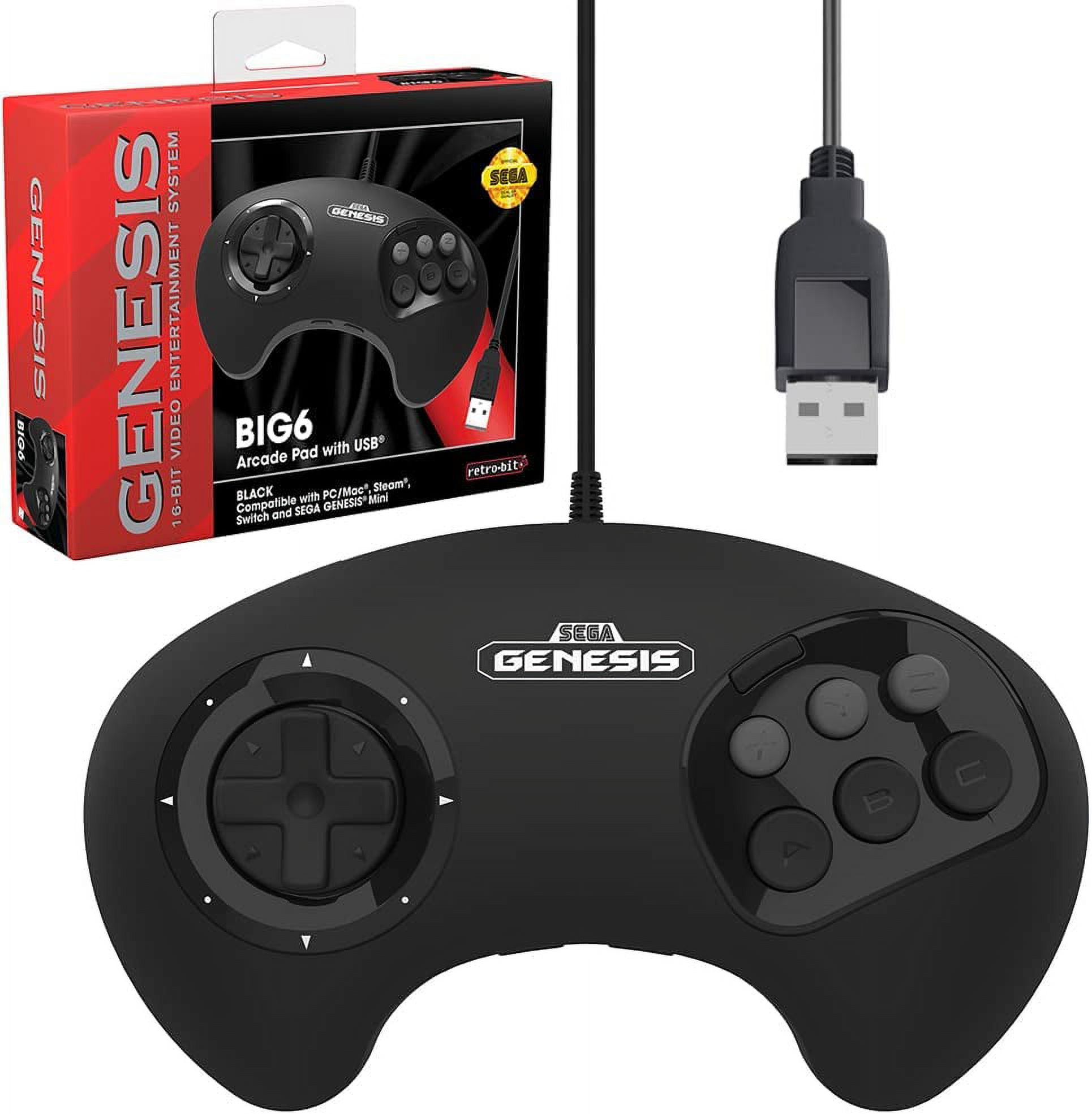 Retro-Bit Sega Genesis BIG6 USB Arcade Controller for PC, Mac, Switch ...