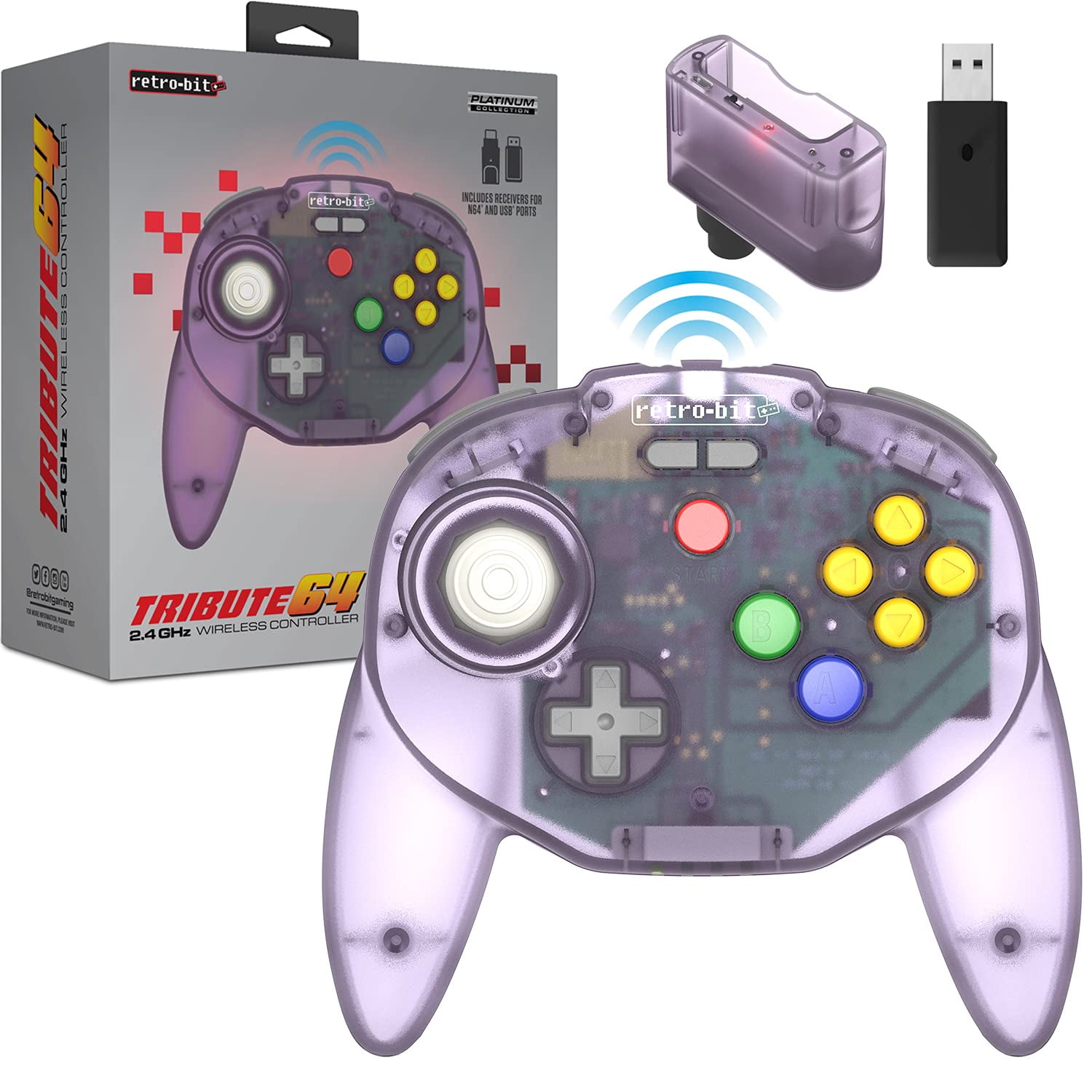 Retro-Bit Tribute 64 2.4 GHz Wireless Controller for Nintendo 64 (N64 ...
