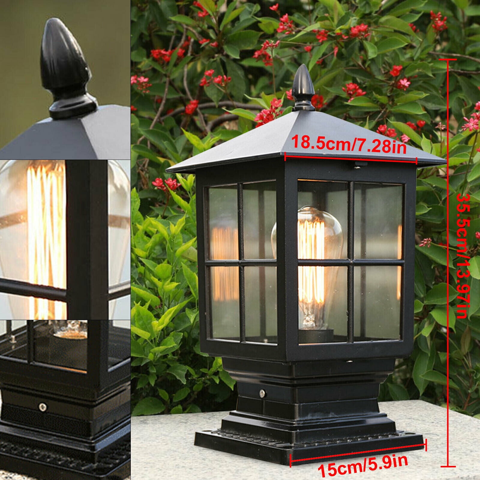 Retro Black Aluminum Outdoor 15x35.5 cm Pillar Light Post Lamp with ...