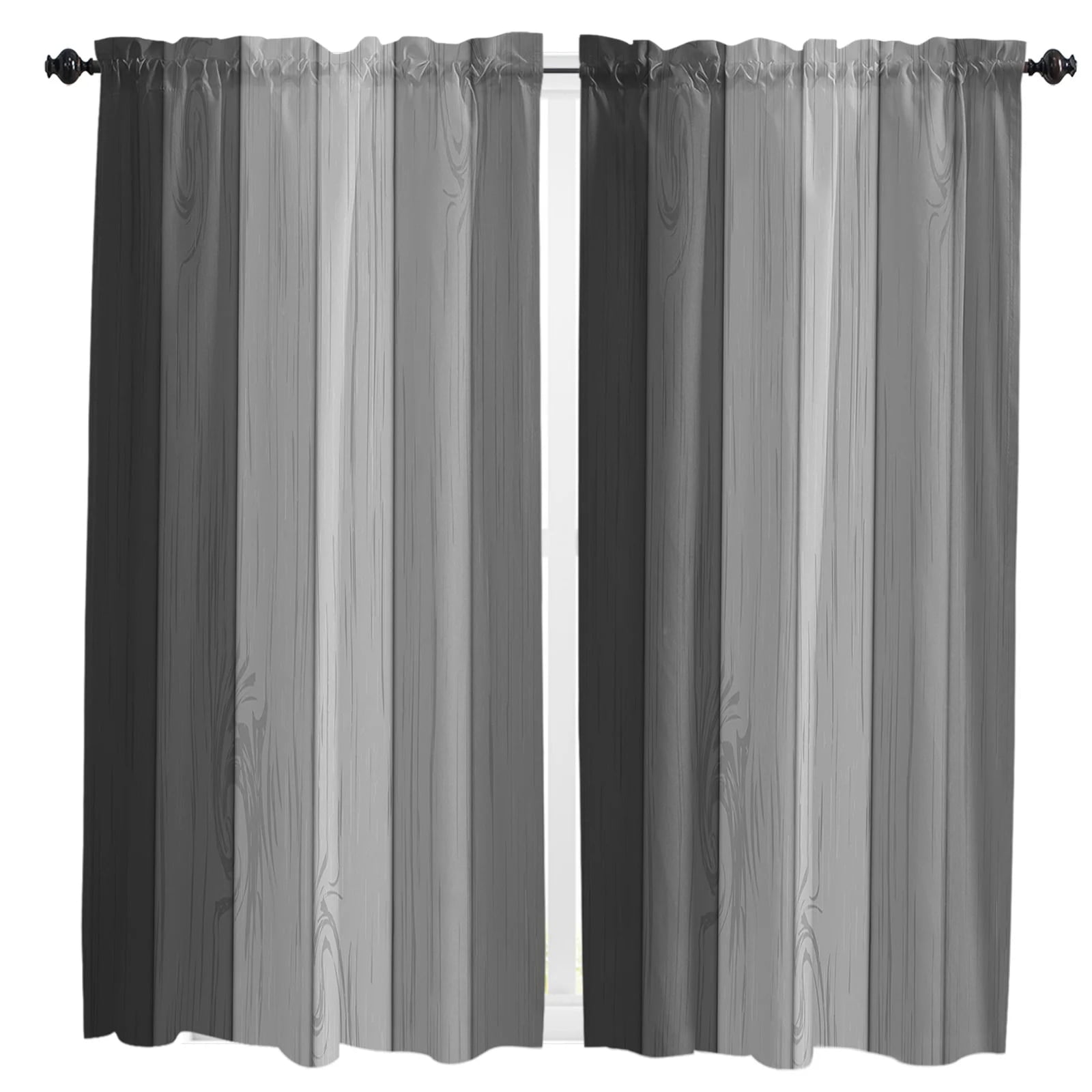 Retro Black And White Gray Gradient Wood Grain Rod Pocket Short Curtain ...