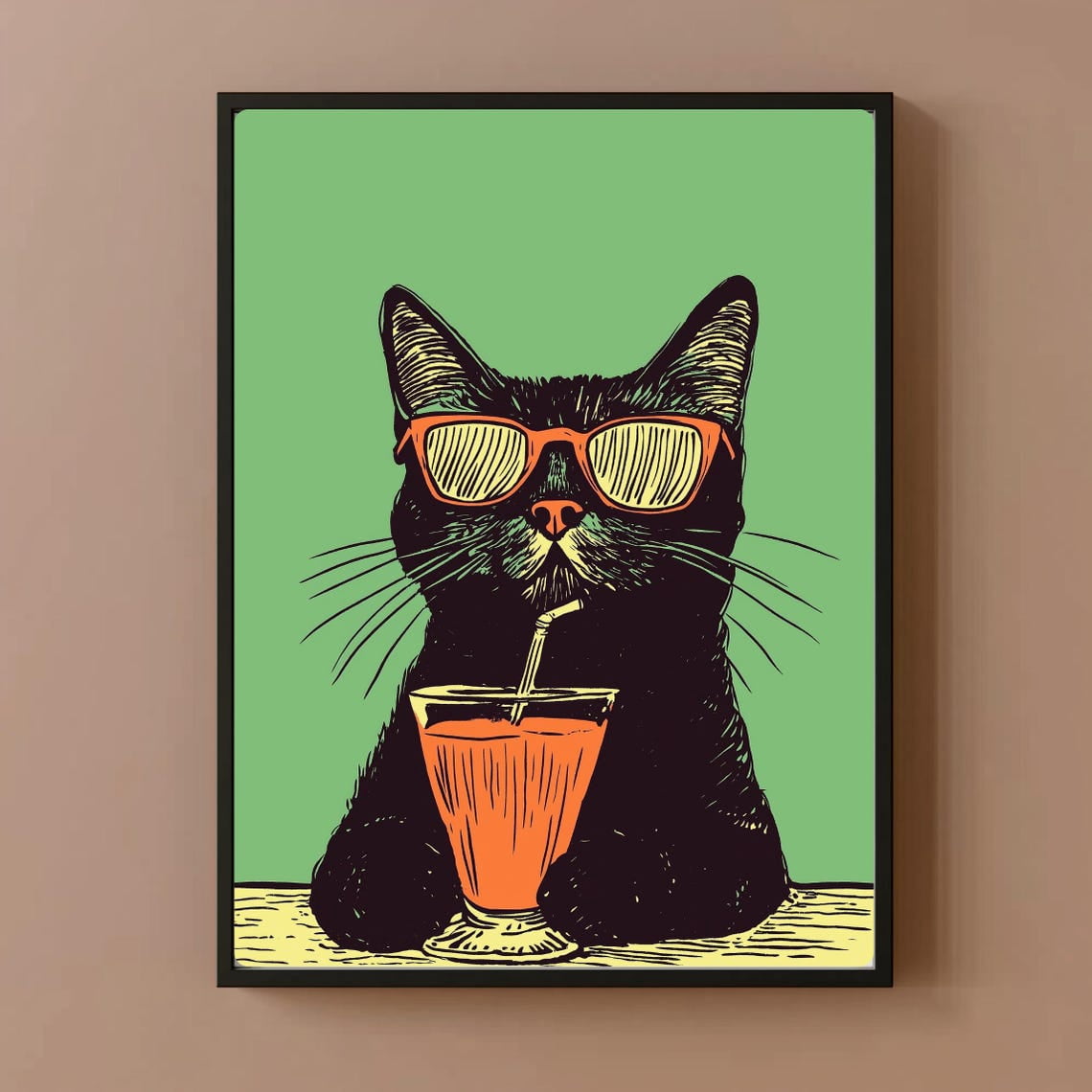 Retro Black Cat Wall Art – Drink Poster – Bar Decor - Gifts For Cat ...