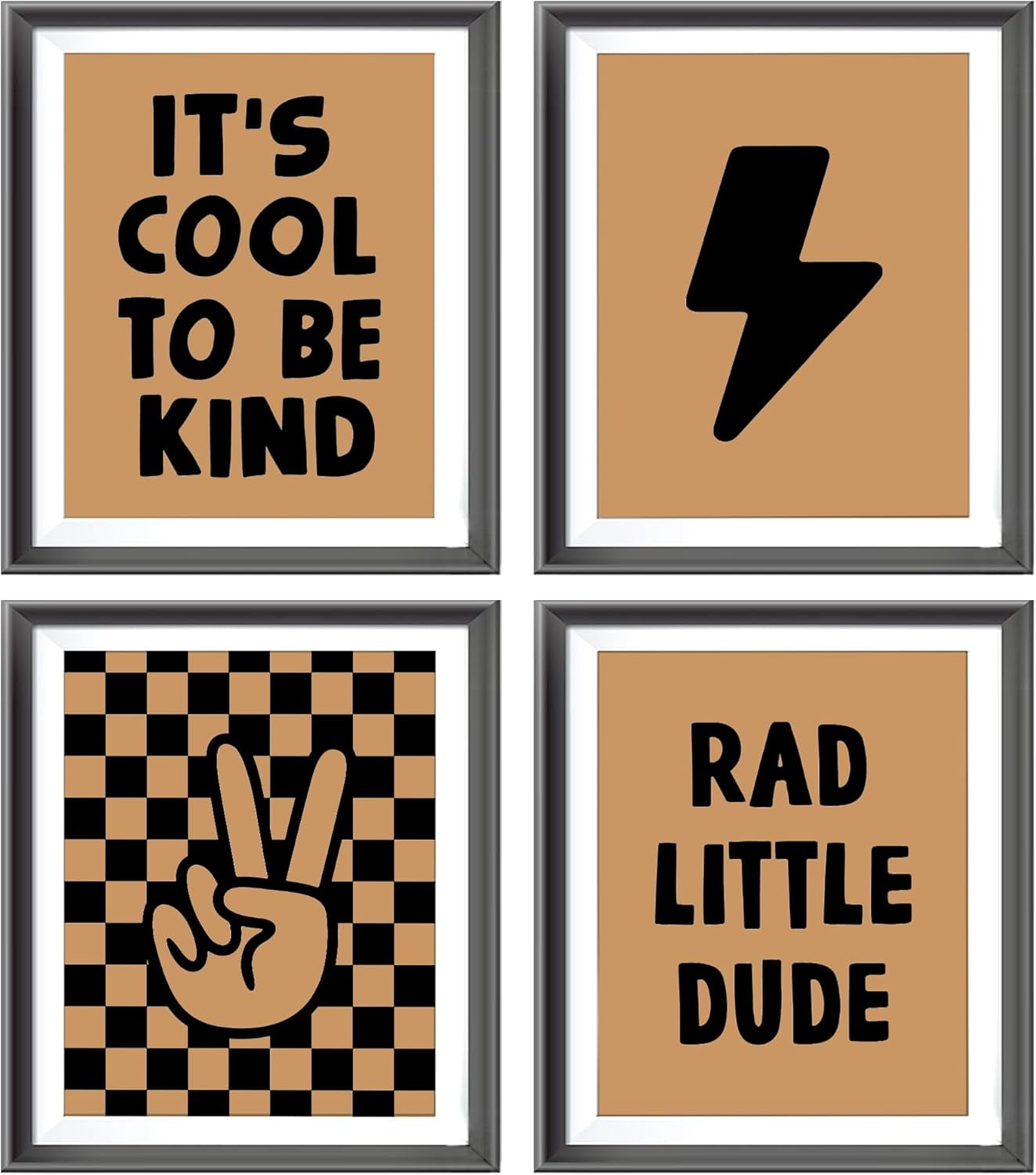 Retro Black Checkered Preppy Lightning Peace Hand Sign Poster Prints ...