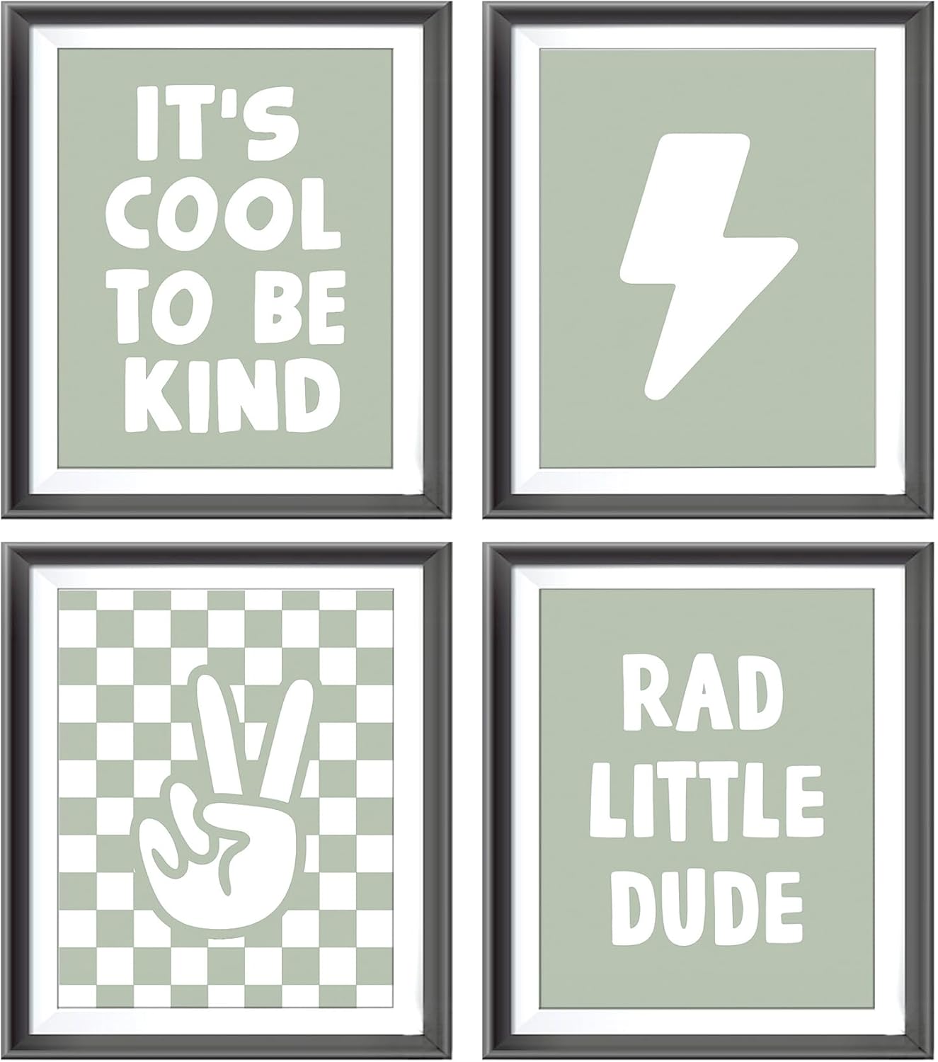 Retro Black Checkered Preppy Lightning Peace Hand Sign Poster Prints ...