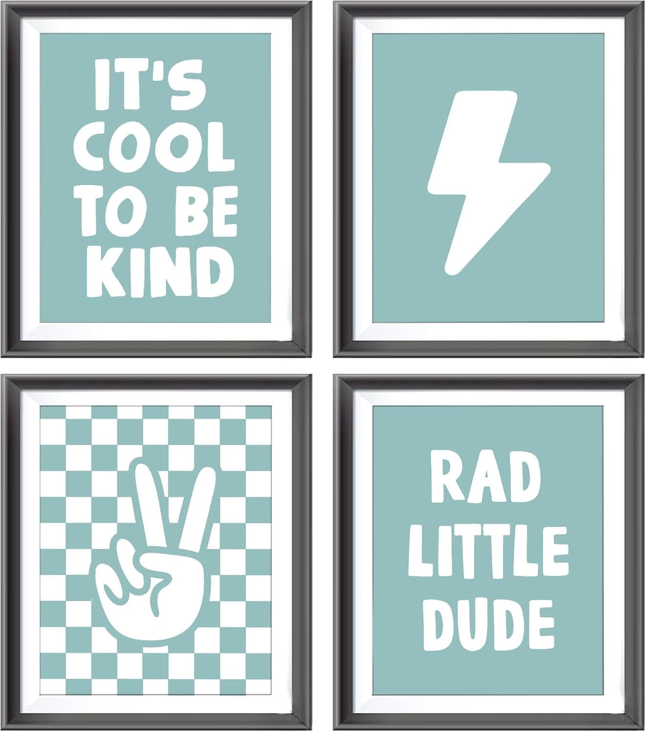 Retro Black Checkered Preppy Lightning Peace Hand Sign Poster Prints ...