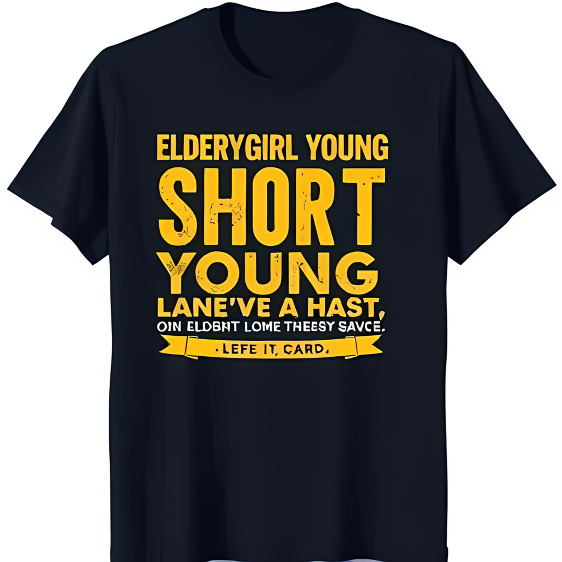 Retro Black T-Shirt with Bold Yellow Graphic: 'Eldergirl Young Short ...