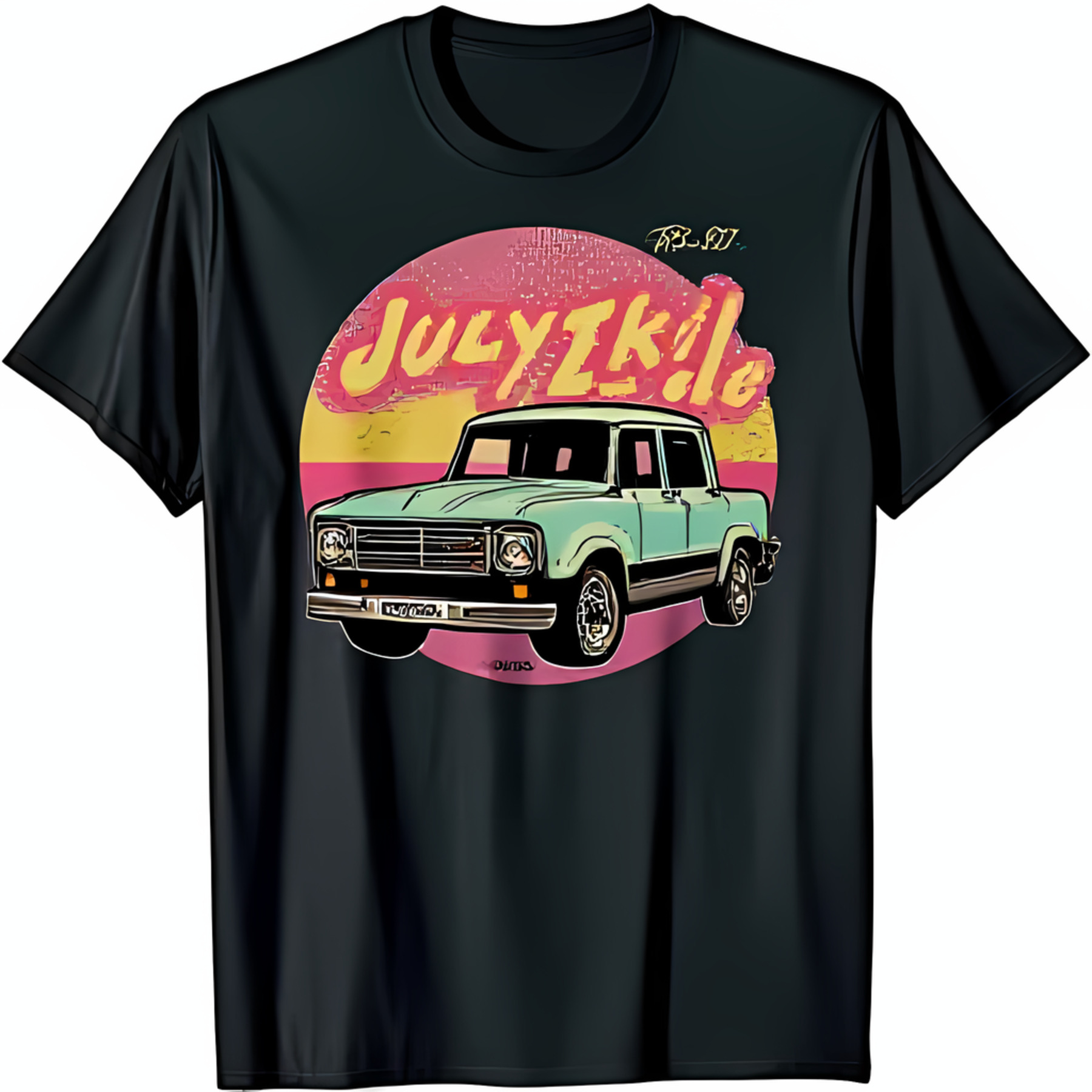 Retro Black T-Shirt with Pickup Truck & July Ikle Graphic - Walmart.com