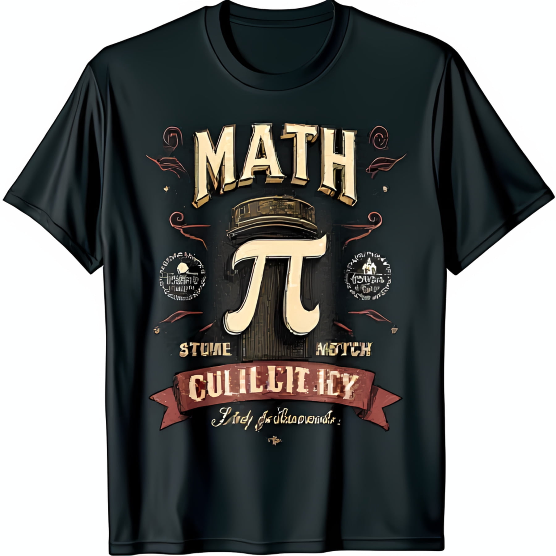 Retro Black T-Shirt with Vintage Pi Symbol Bold MATH Design & Look ...