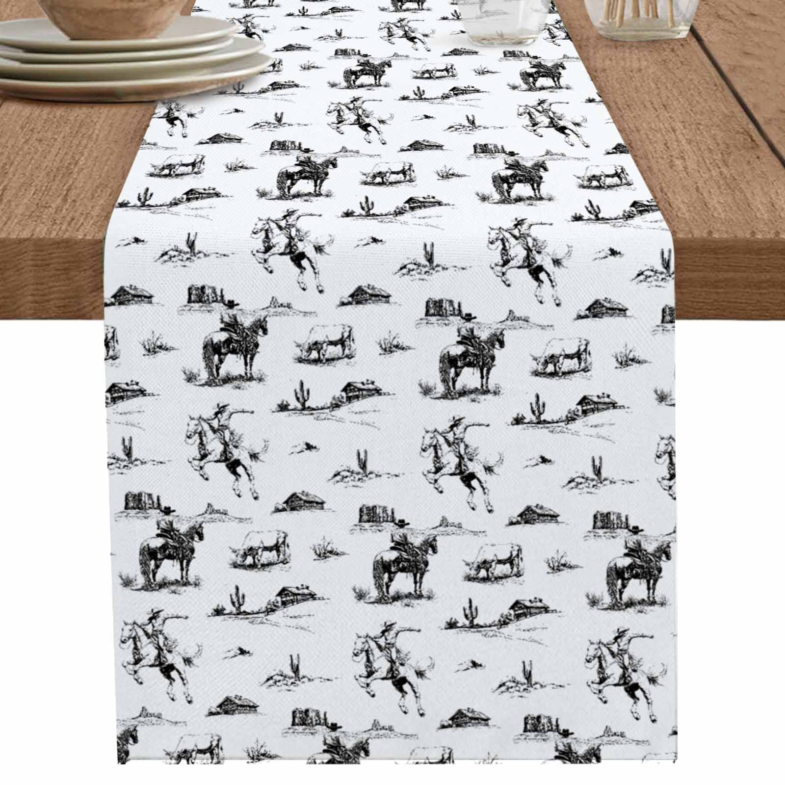 Retro Black Western Cowboy Horse Table Runner-70 Inch Long Abstract ...