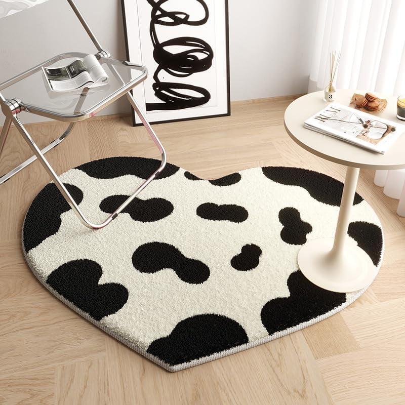 Retro Black White Checkered Rugs with Heart Shaped Shag Rug for Girls ...