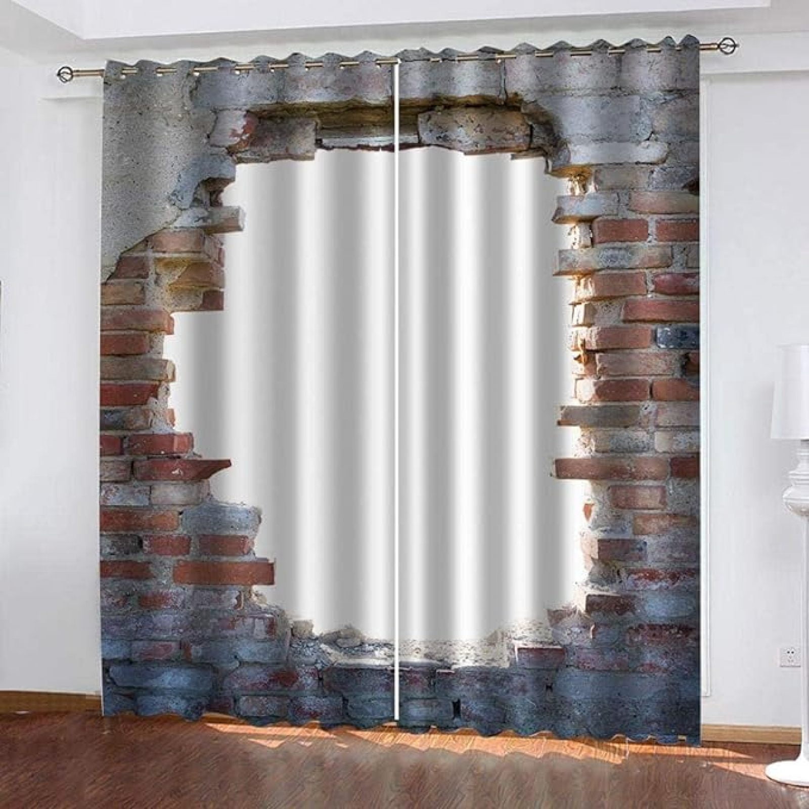 Retro Blackout Curtains, 3D Brick Wall Art Print Window Curtains ...