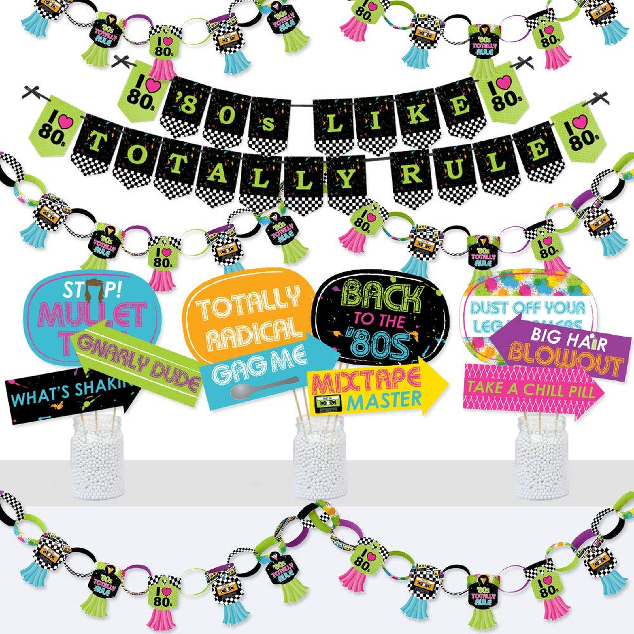 Retro Blast Party Pack - 80s Banner, Photo Booth Props, Decorations ...
