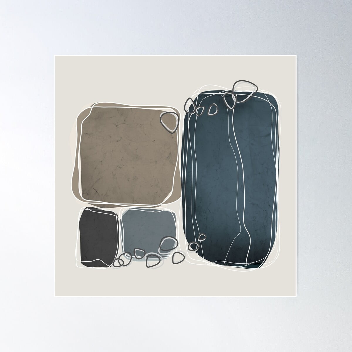 Retro Block Design In Aqua, Taupe And Charcoal Gray Poster Wall Art ...