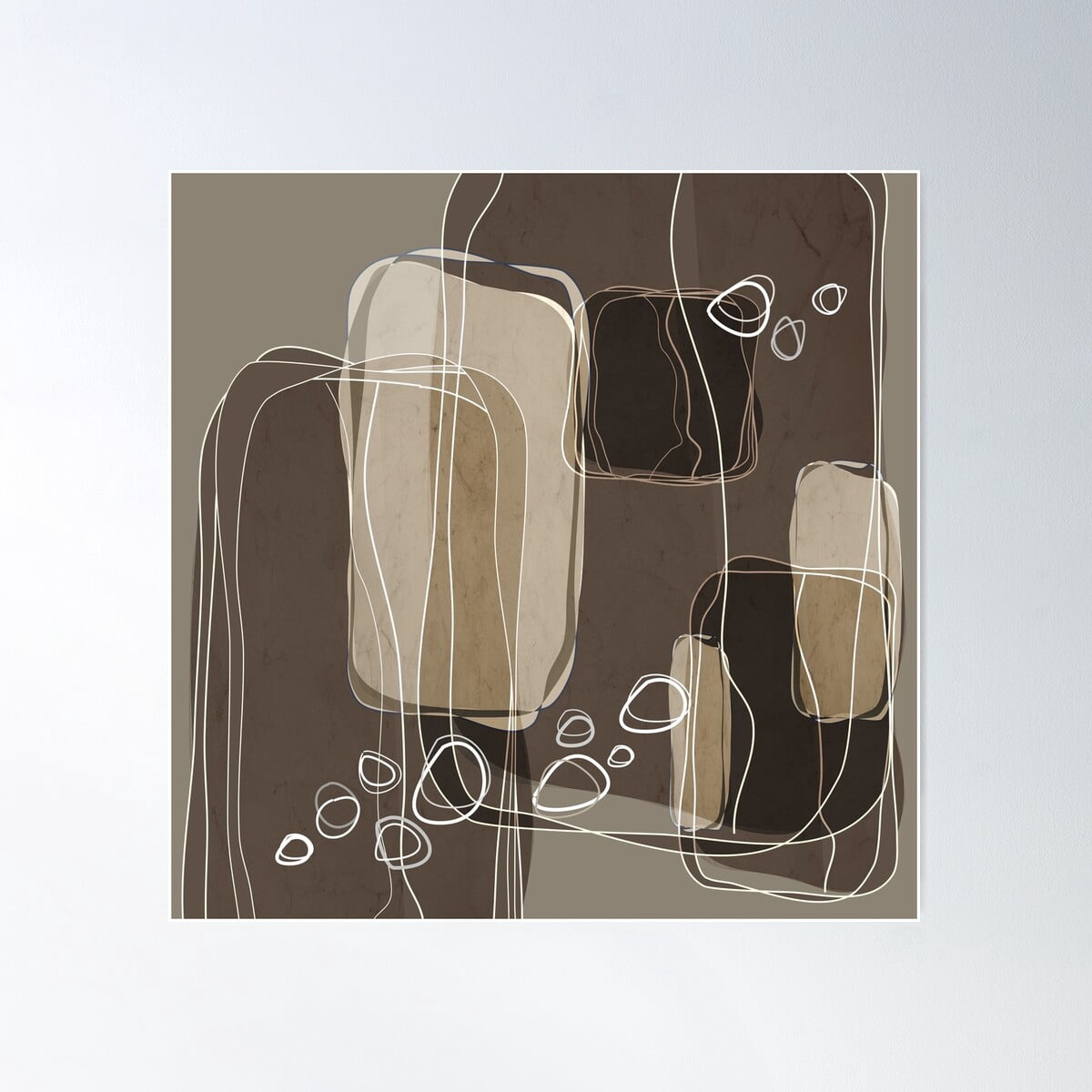 Retro Block Design In Ivory And Taupe Poster Wall Art, Modern Wall ...