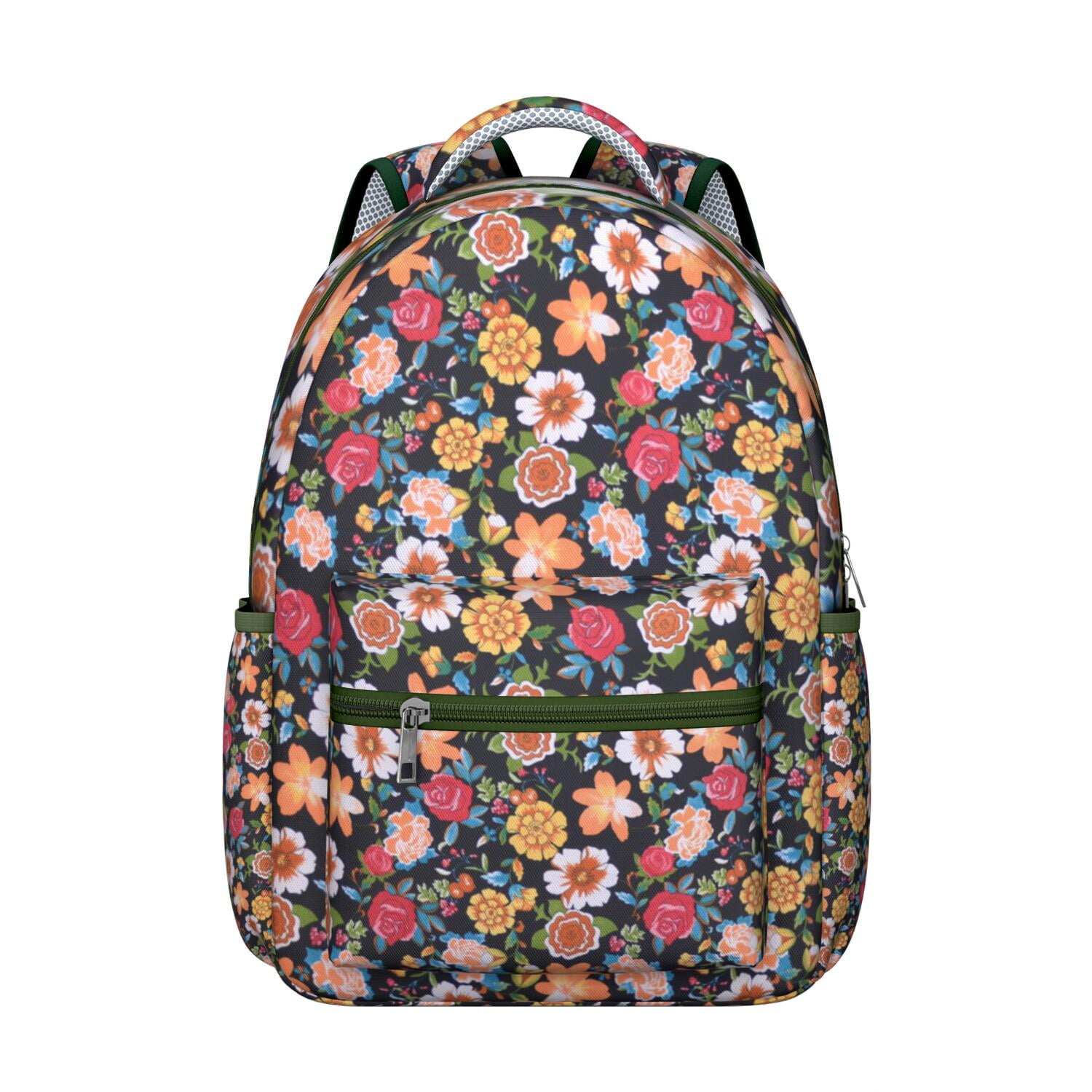 Retro Bloom and Blossom Print Bookbag - Ergonomic Waterproof School ...