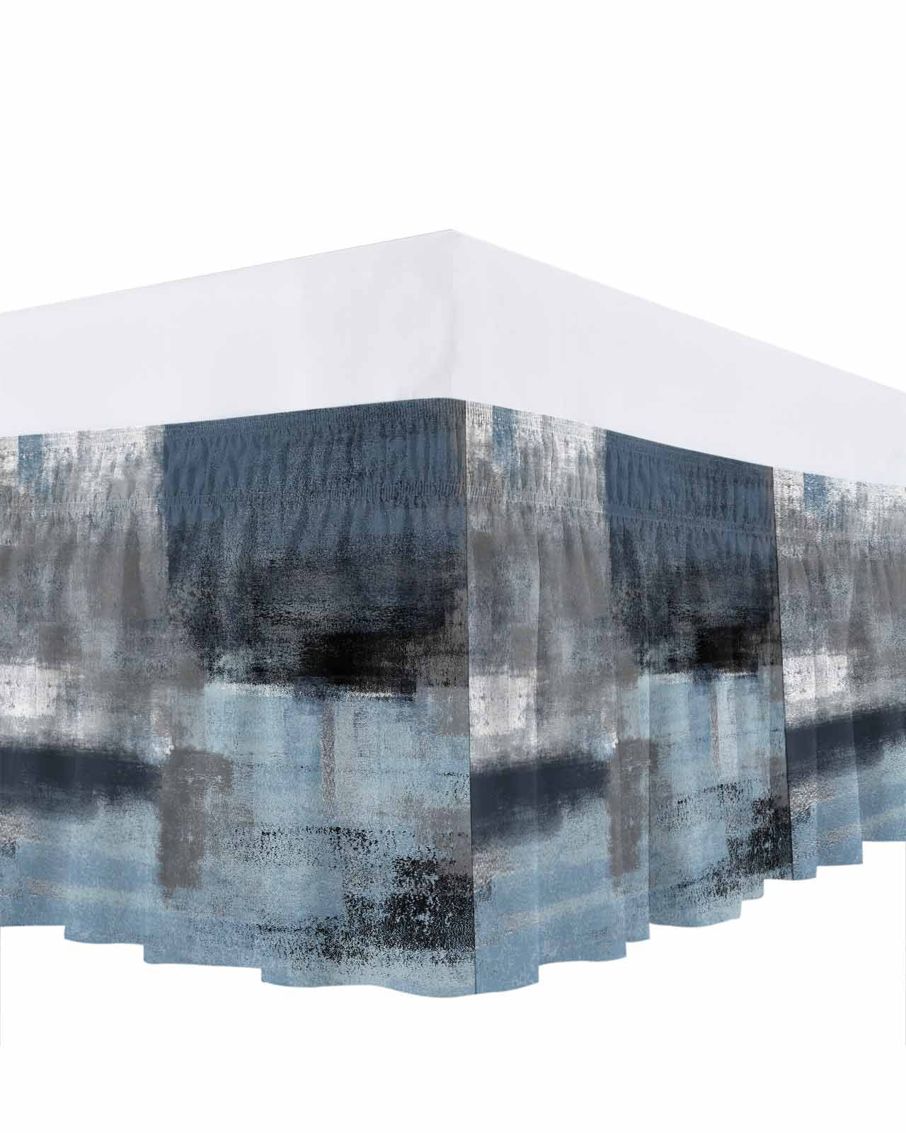 Retro Blue Bed Skirt King Size 16" Drop Abstract Art Paint Texture ...