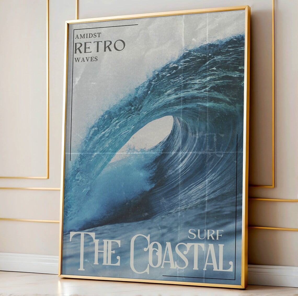 Retro Blue Coastal Art Surf Print, Ocean Waves Surfer Poster, Beach ...