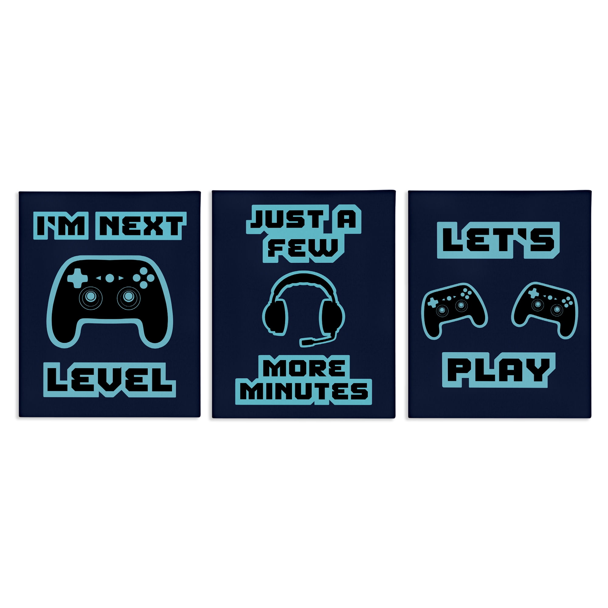 Stupell Industries Retro Blue Gaming Words 3 Piece Canvas Wall Art Set ...