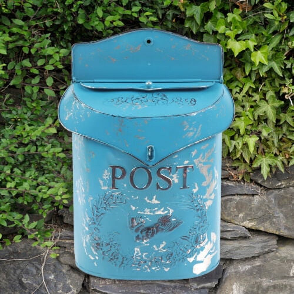 Retro Blue Iron Box Post Office Box External Letter Mail Wall Mount ...