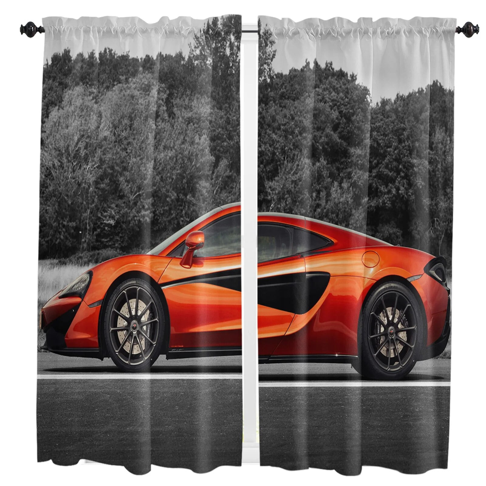 Retro Blue Racing Car Landscape Curtain For Living Room Kids Bedroom ...