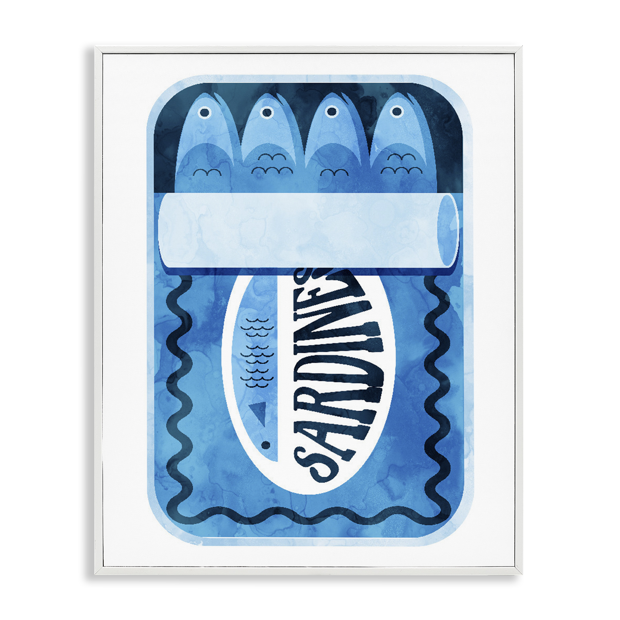 Retro Blue Sardine Tin White Framed Giclee Art, design by Daphne ...