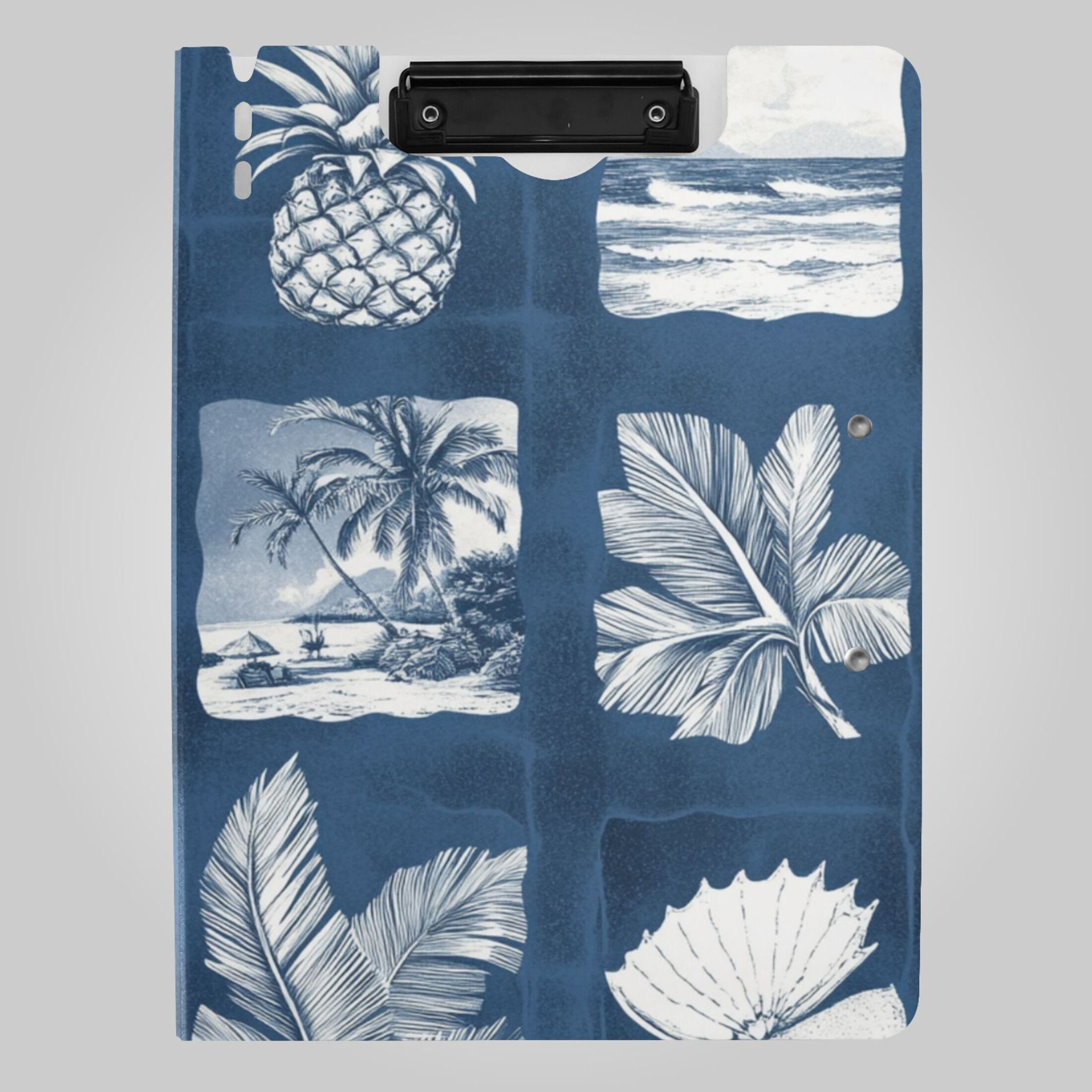 Retro Blue Tropical Trees Pineapples Foldable Binder Folder Clipboard ...