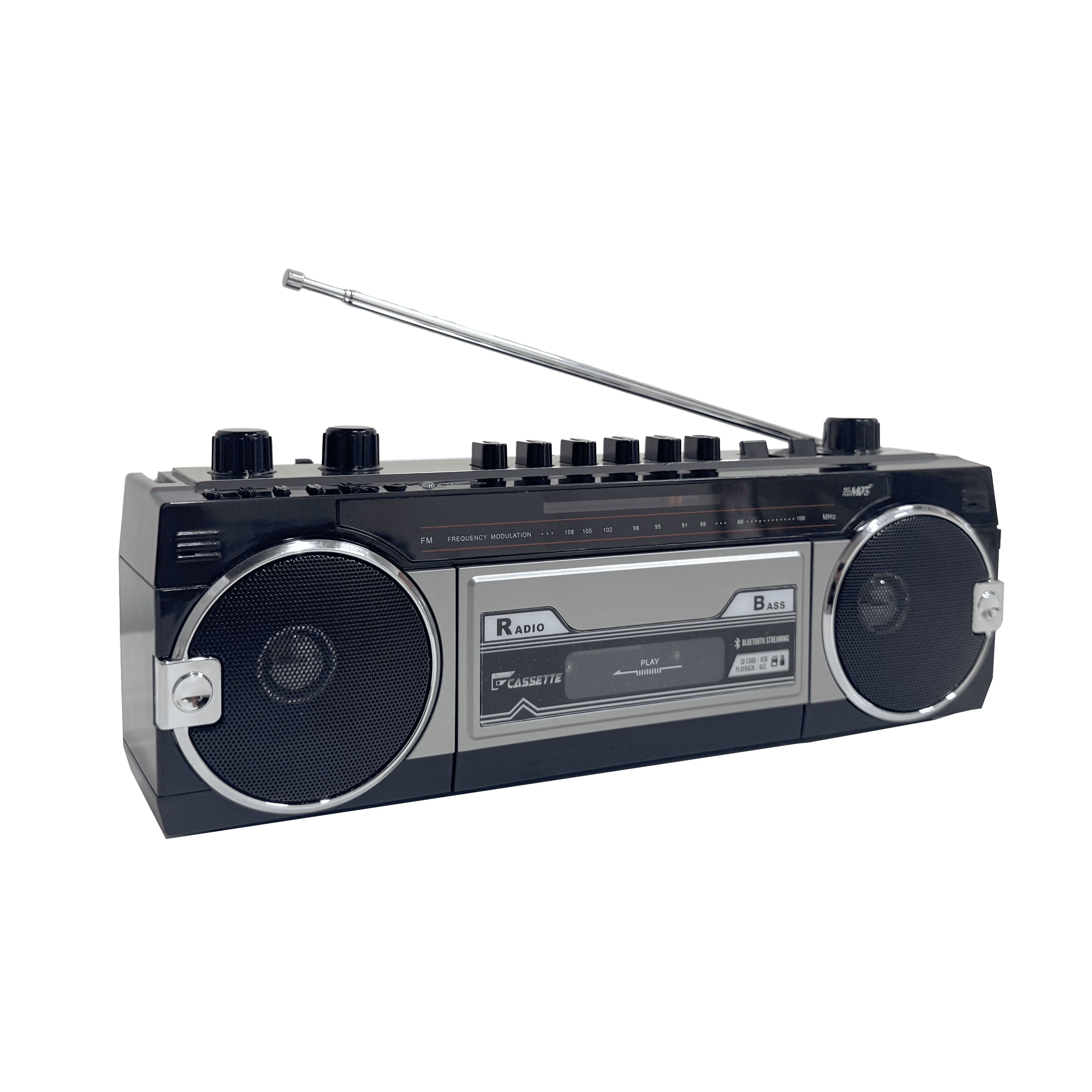 Retro Bluetooth Boombox Cassette Player with FM Radio, Stereo Speakers ...