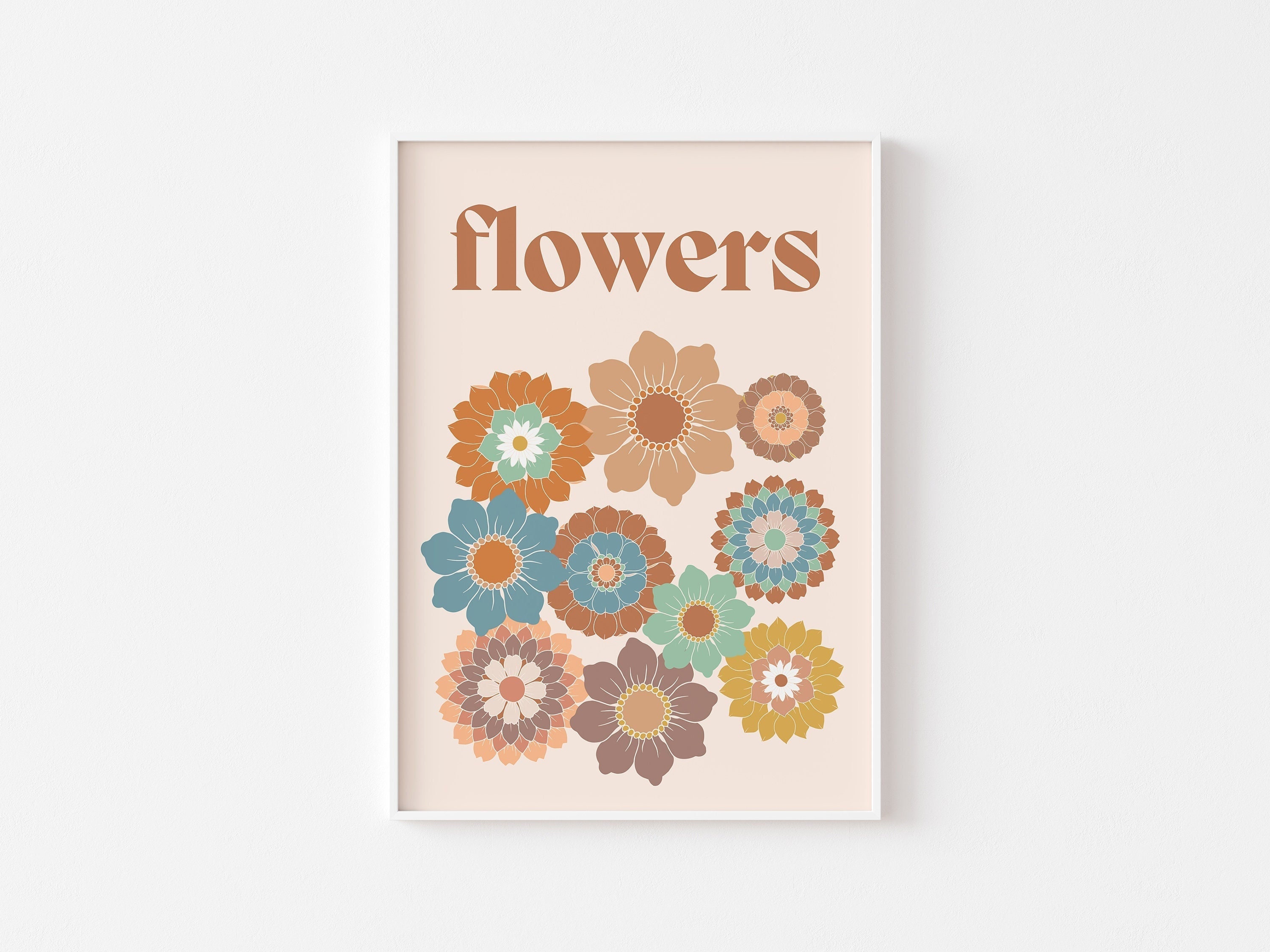 Retro Bohemian Flowers Print - Bohemian Poster, Retro Art, Flower ...