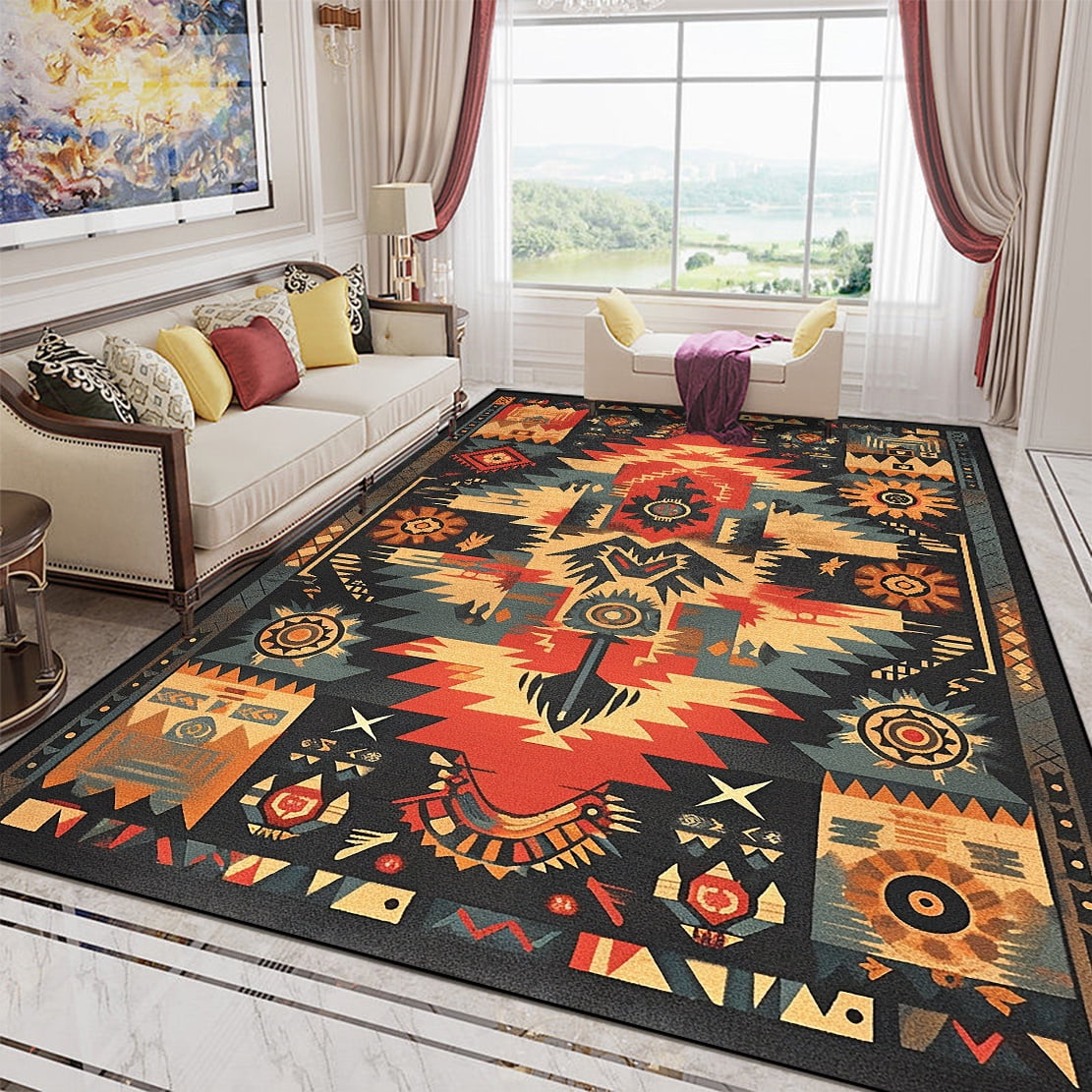 Retro Bohemian Living Room Carpet Boho Morocco Geometry ration Carpets ...